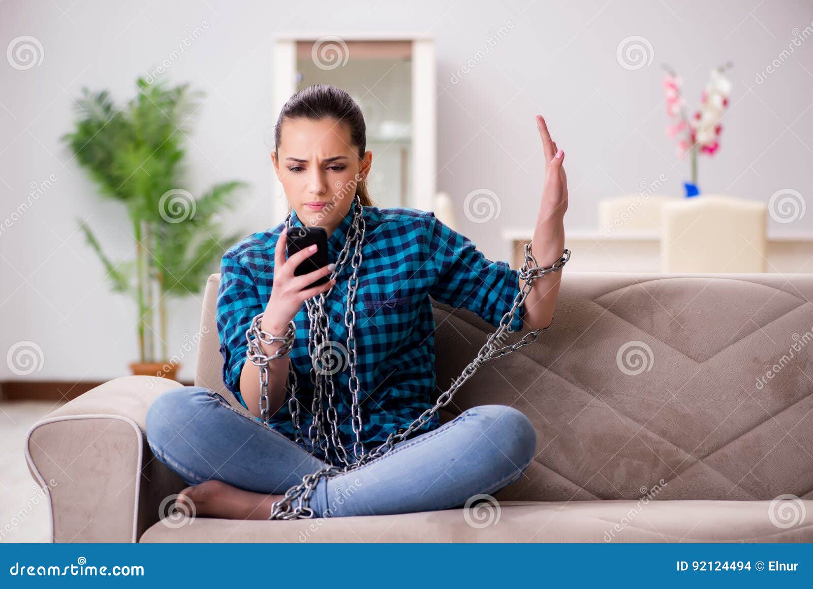 The Young Girl Addicted To Mobile Phone Stock Photo - Image of ...