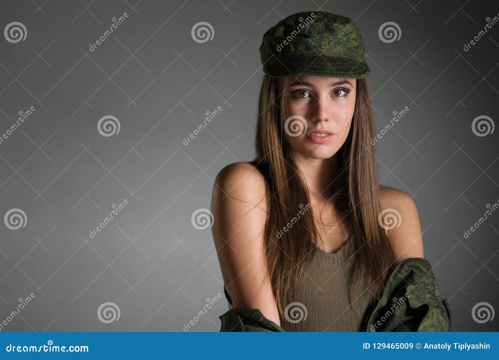 Young girl in army uniform stock image. Image of body - 129465009