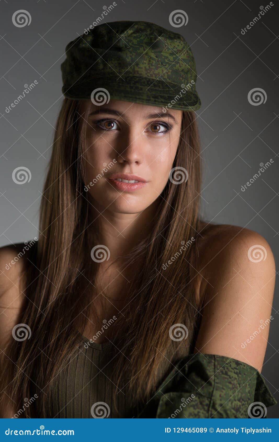 Young girl in army uniform stock image. Image of armed - 129465089