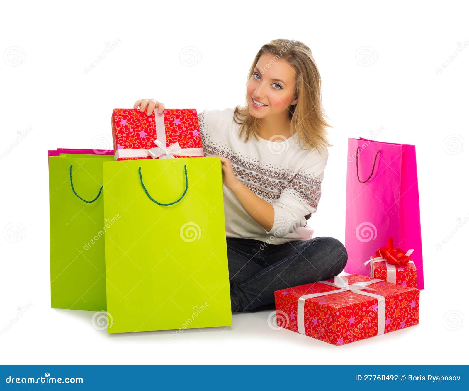 Young Girl with Bags and Gift Boxes Stock Photo - Image of person ...