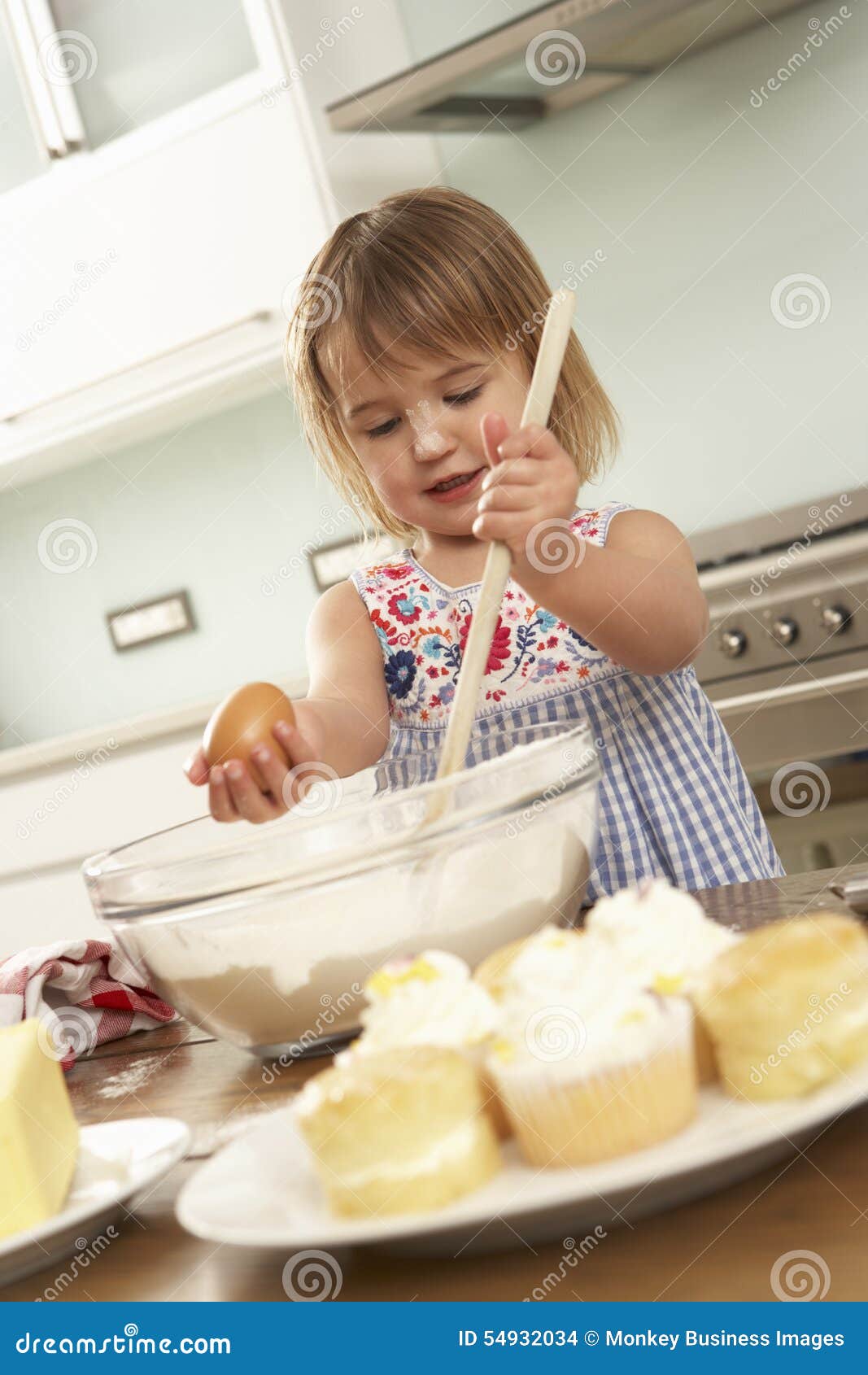 Young Girl Baking Cakes in Kitchen Stock Photo - Image of cooking ...