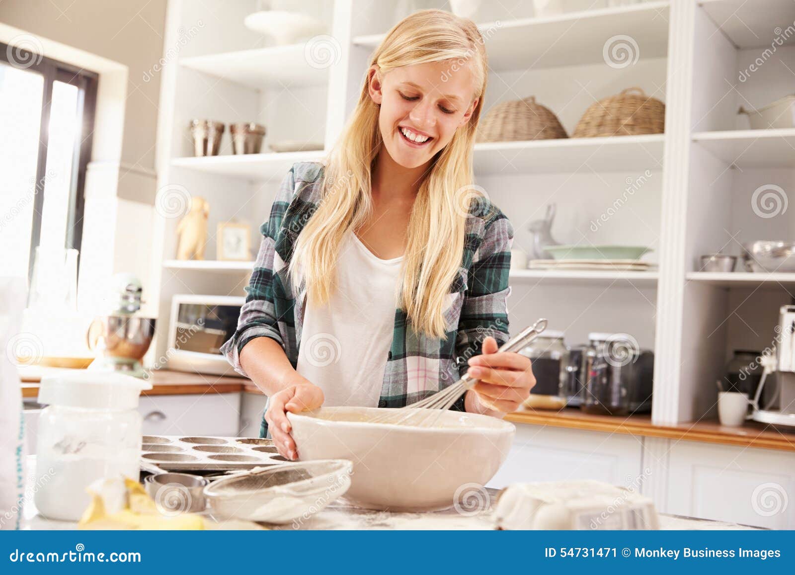 Young girl baking at home stock image. Image of waist - 54731471