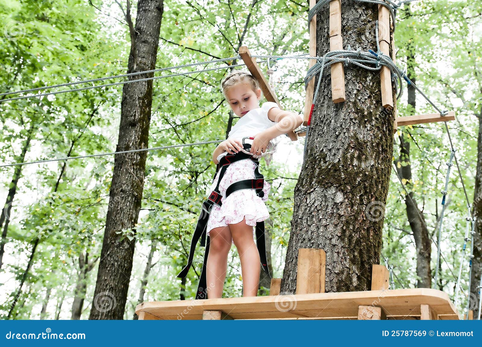 Young Girl Balancing on Rope Stock Image - Image of action, forest ...