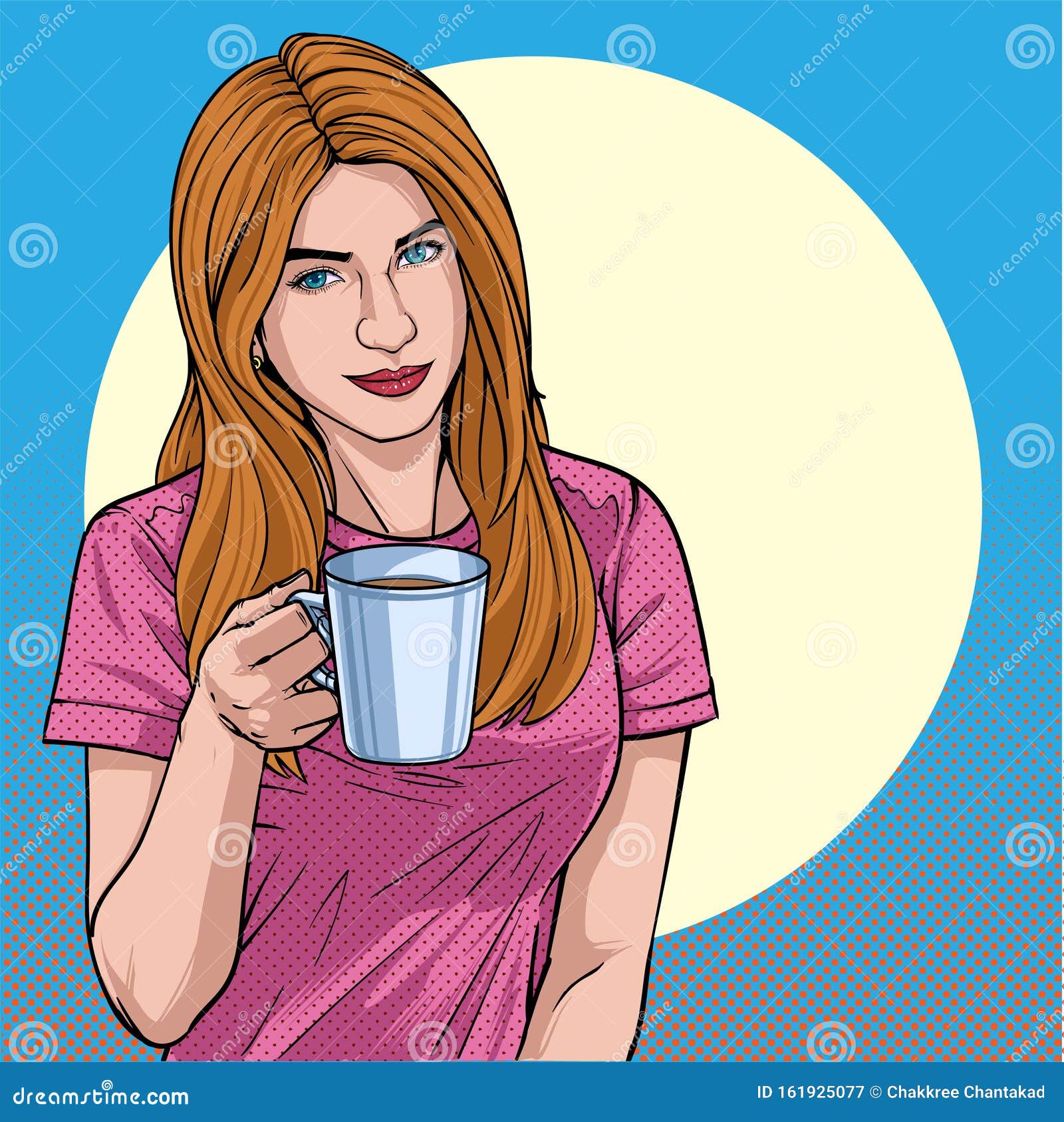 Coffee Morning A Beautiful Woman Drinking Coffee Illustration Vector On