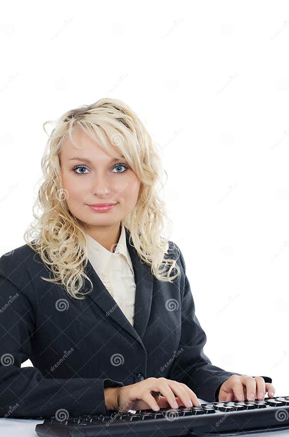 The Young Girl Behind the Computer Stock Image - Image of happy ...