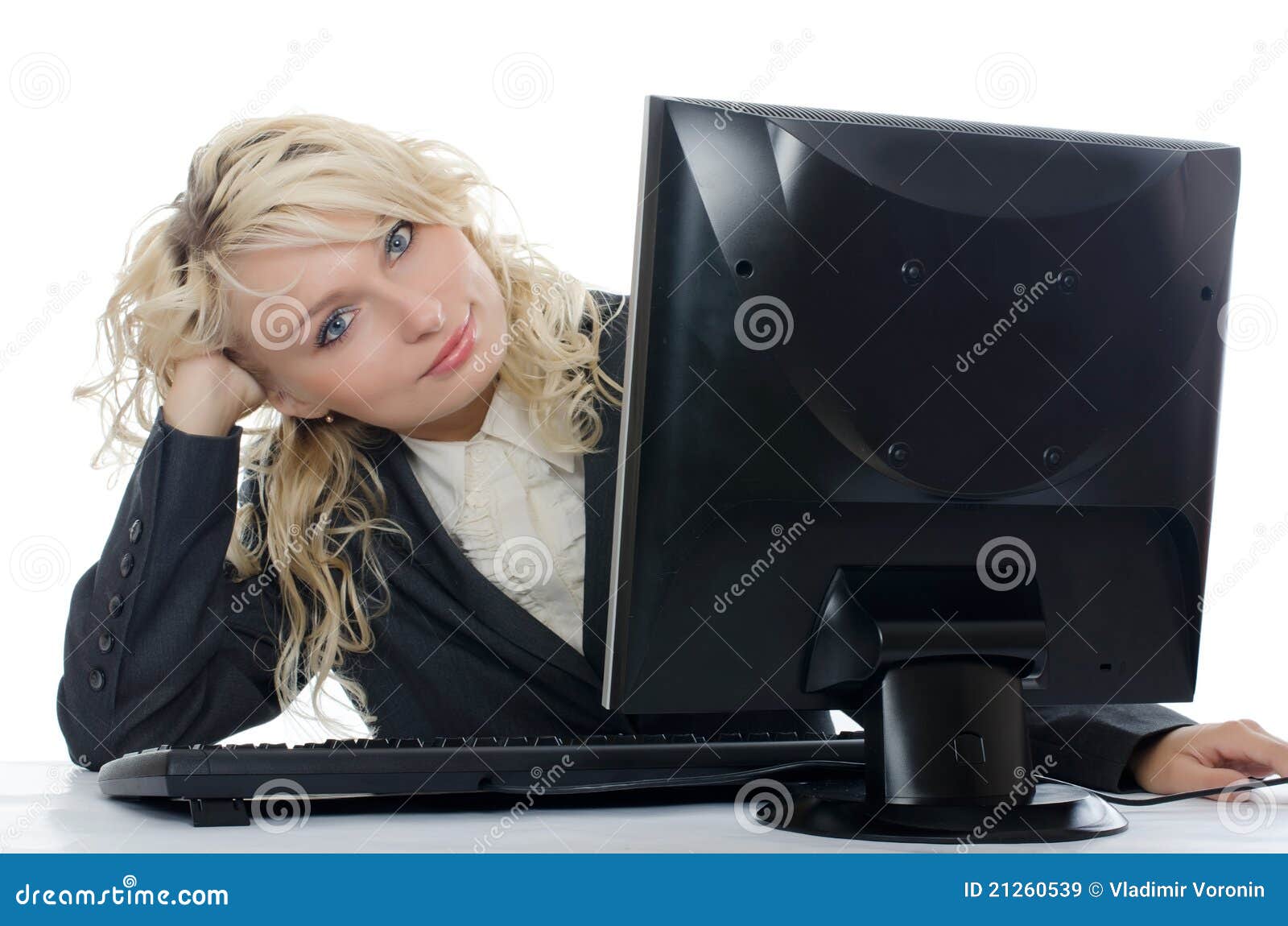 The Young Girl Behind the Computer Stock Image - Image of human ...