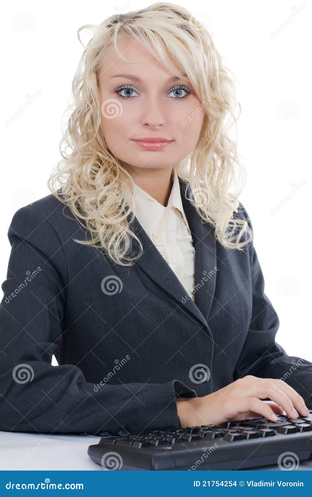 The Young Girl Behind the Computer Stock Photo - Image of female, happy ...