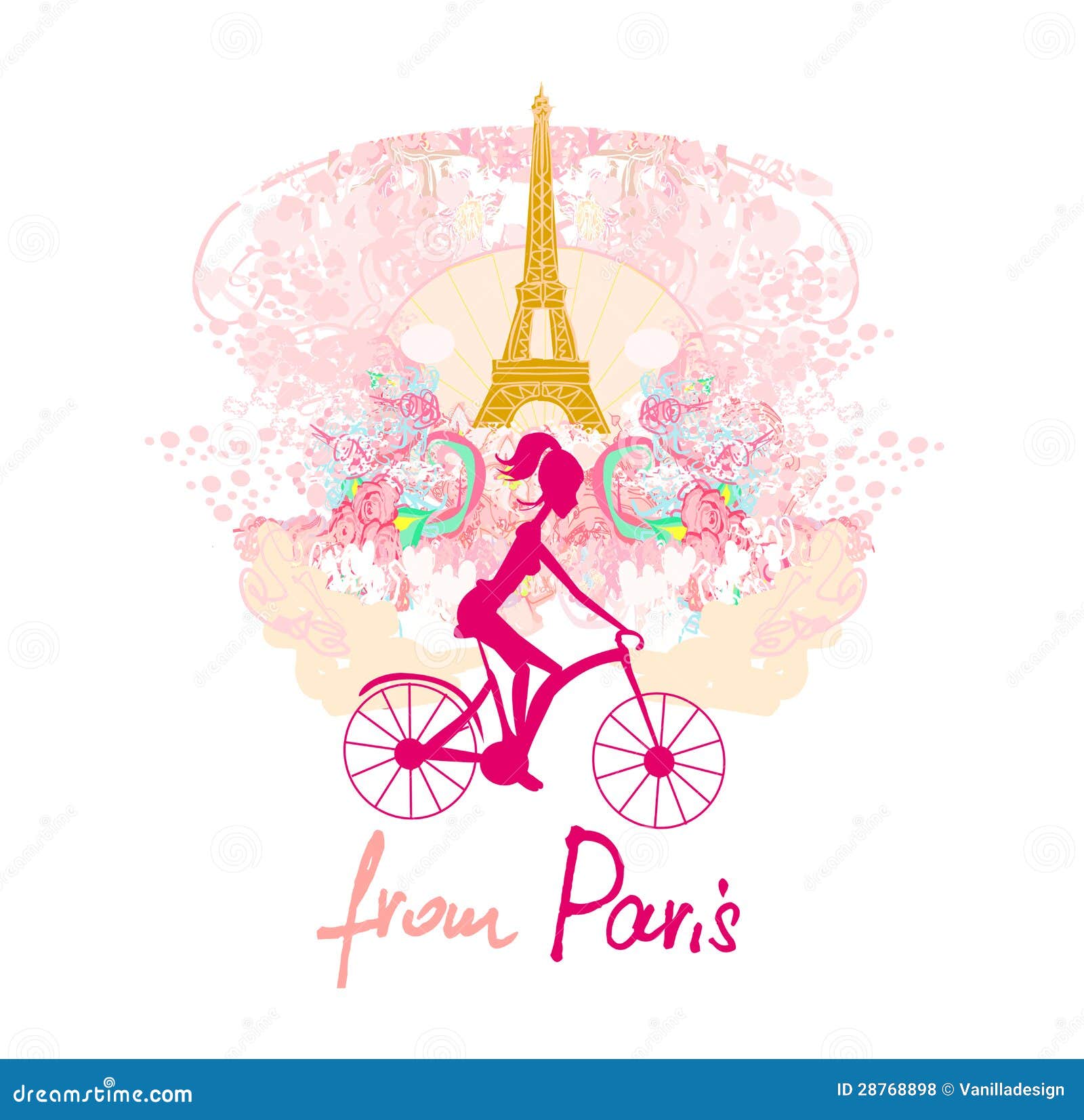 Young Girl with Bicycle in Paris Stock Vector - Illustration of ...
