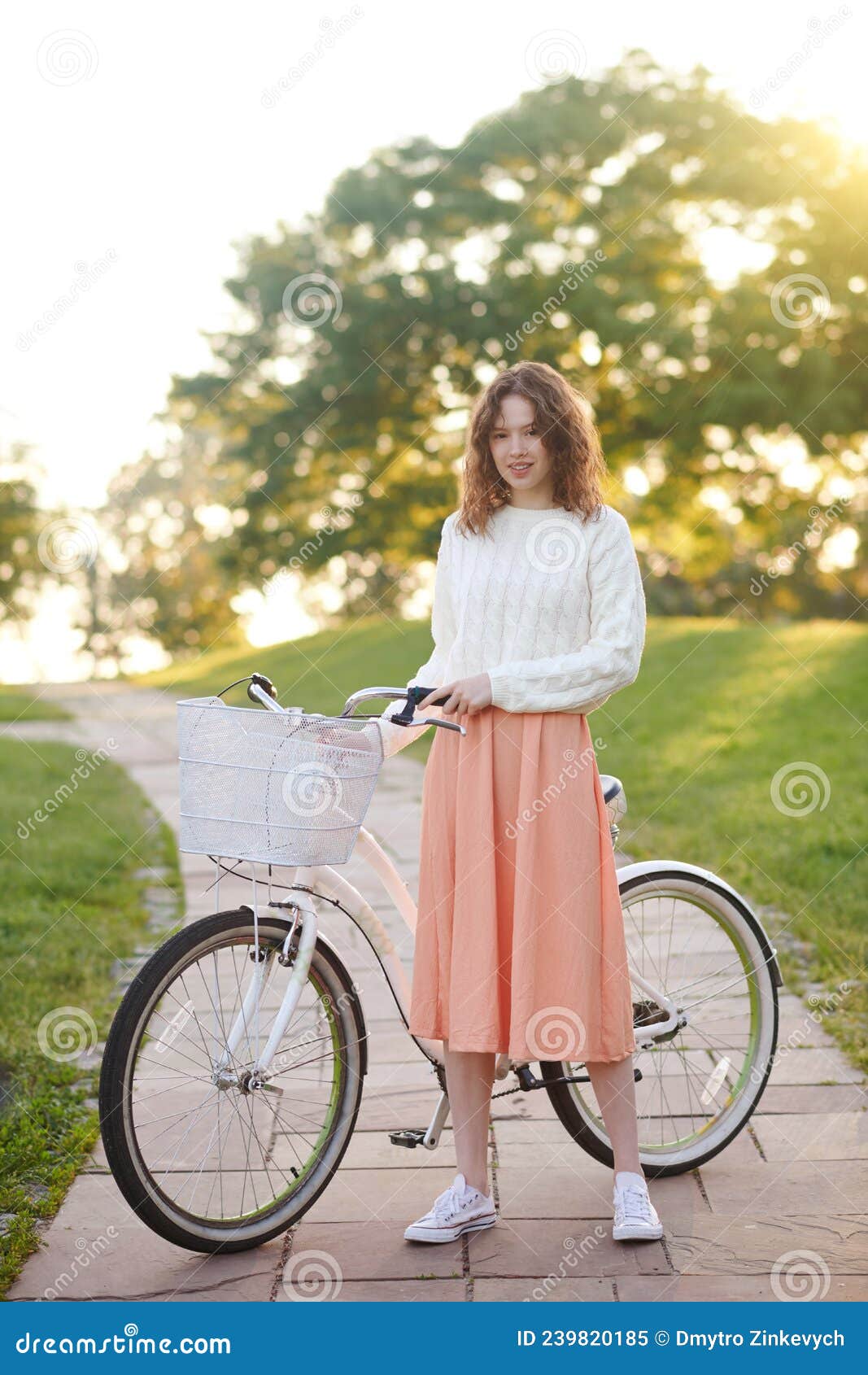 Young Girl with a Bike in the Park Stock Image - Image of bike, skirt ...