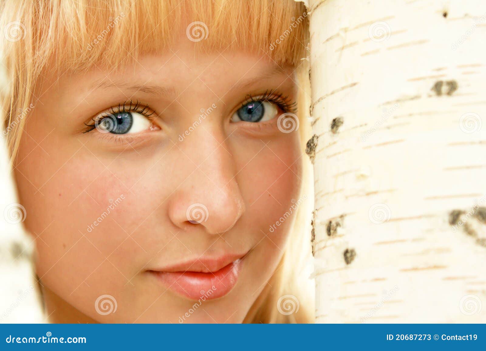 Young girl with the birch stock image. Image of elegance - 20687273