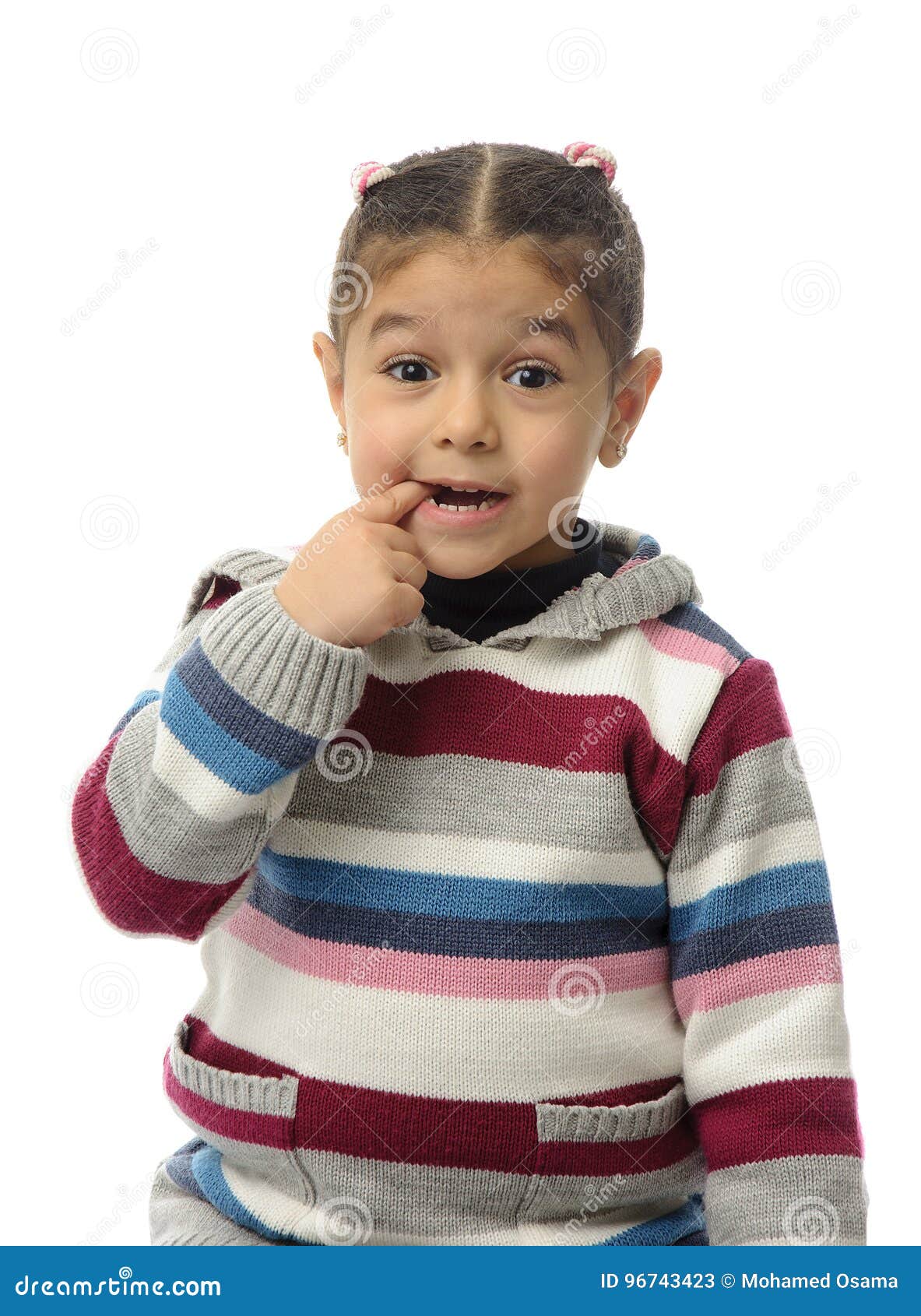 A Young Girl Biting Her Finger Stock Image - Image of casual ...