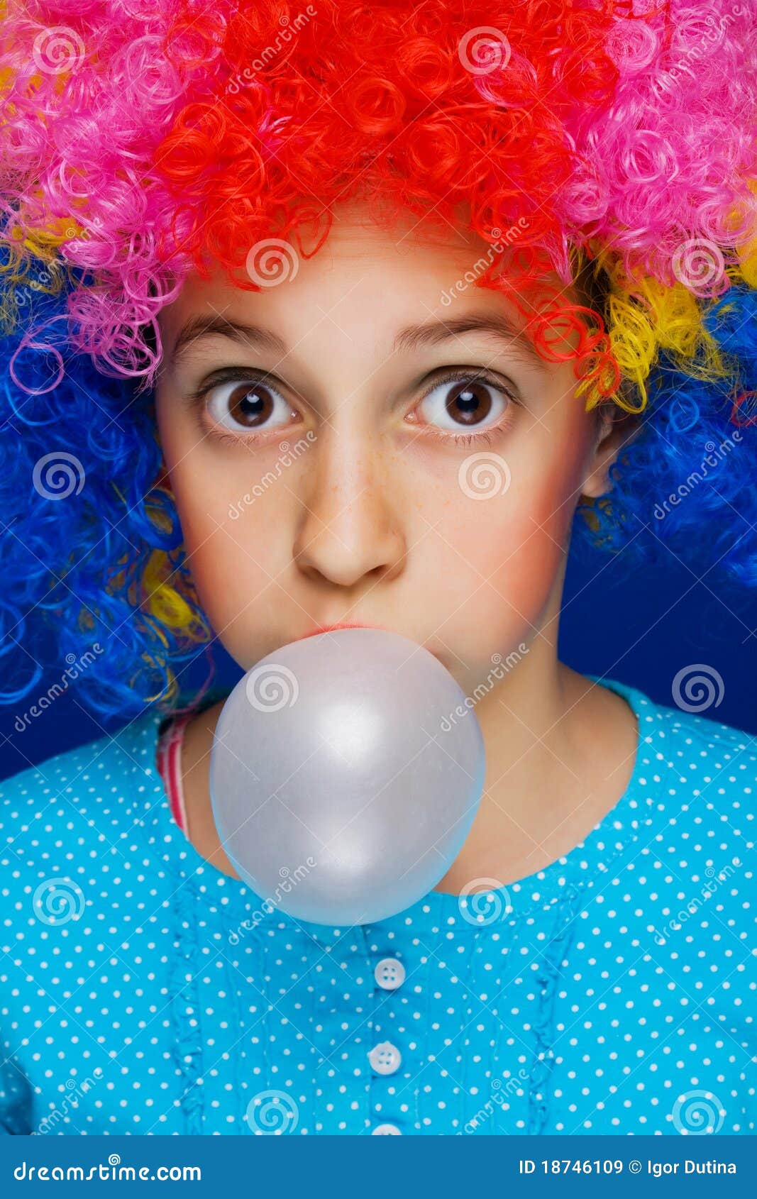 Young Girl Blowing Bubble Gum Balloon Stock Image - Image of colorful ...