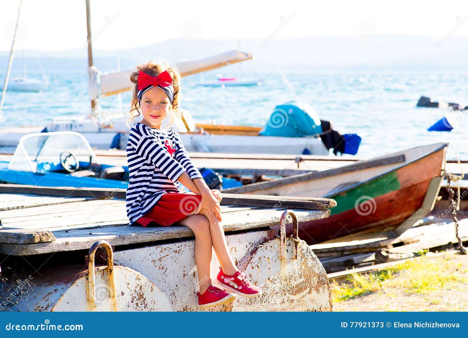 Young girl with the boat stock image. Image of children - 77921373