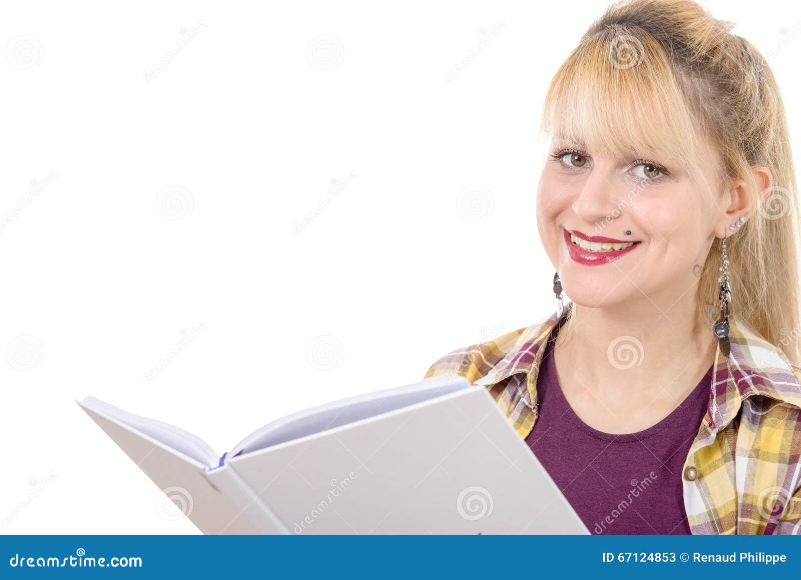 Young Girl with Book Isolated on a White Background Stock Image - Image ...