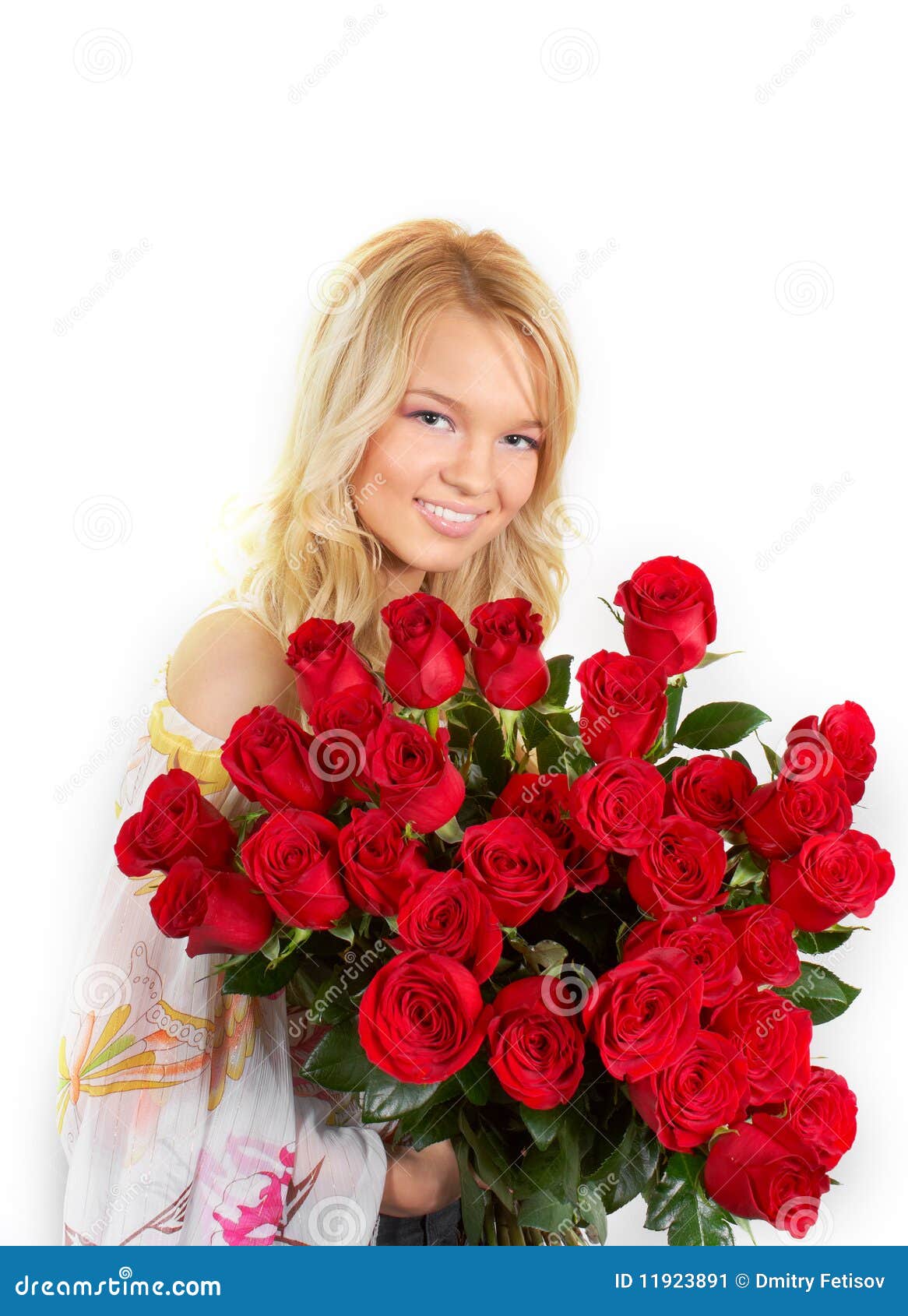 Young Girl with a Bouquet of Roses Stock Image - Image of rose, woman ...