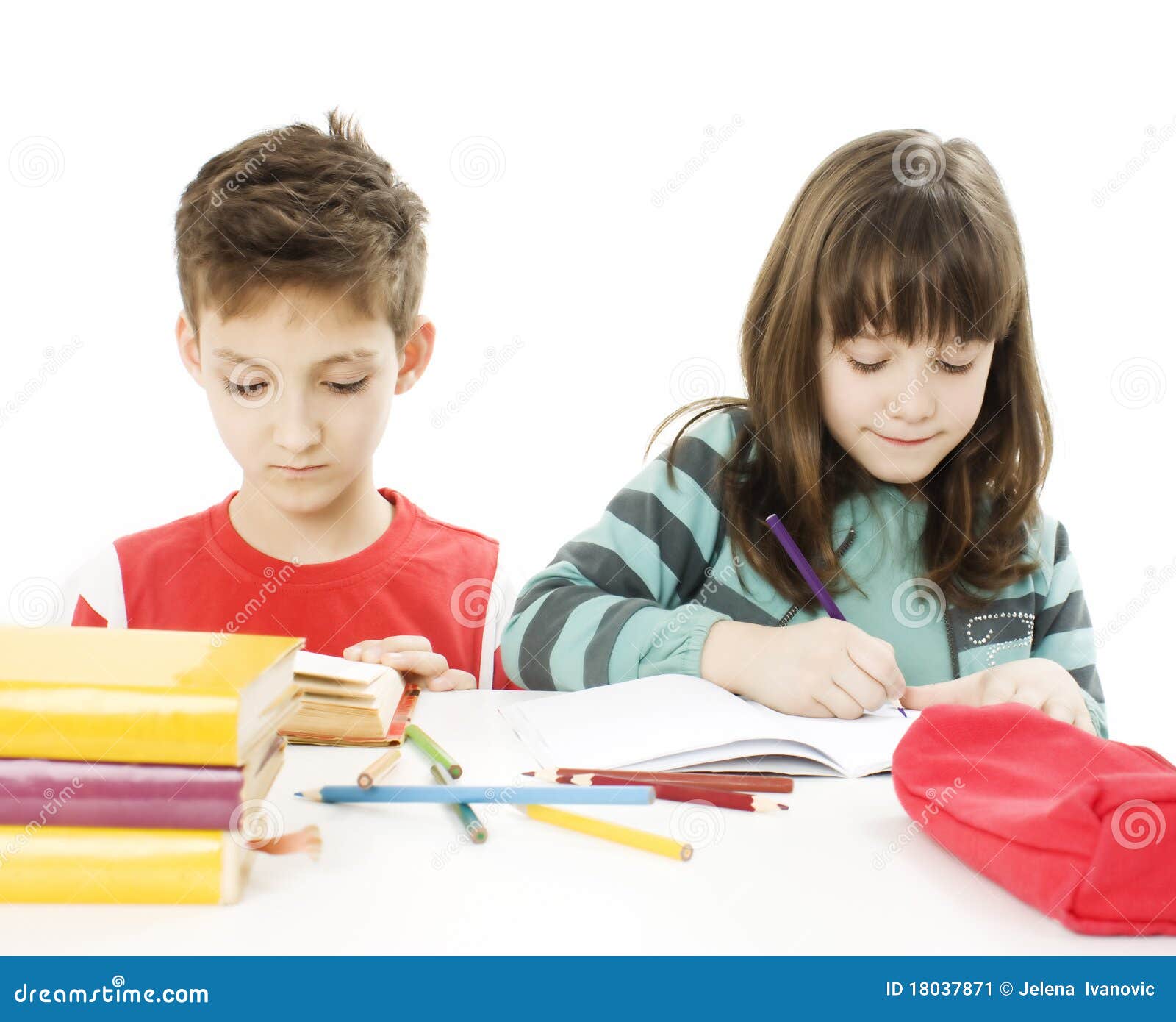 Young Girl and Boy Doing Homework Stock Image - Image of notebook, page ...