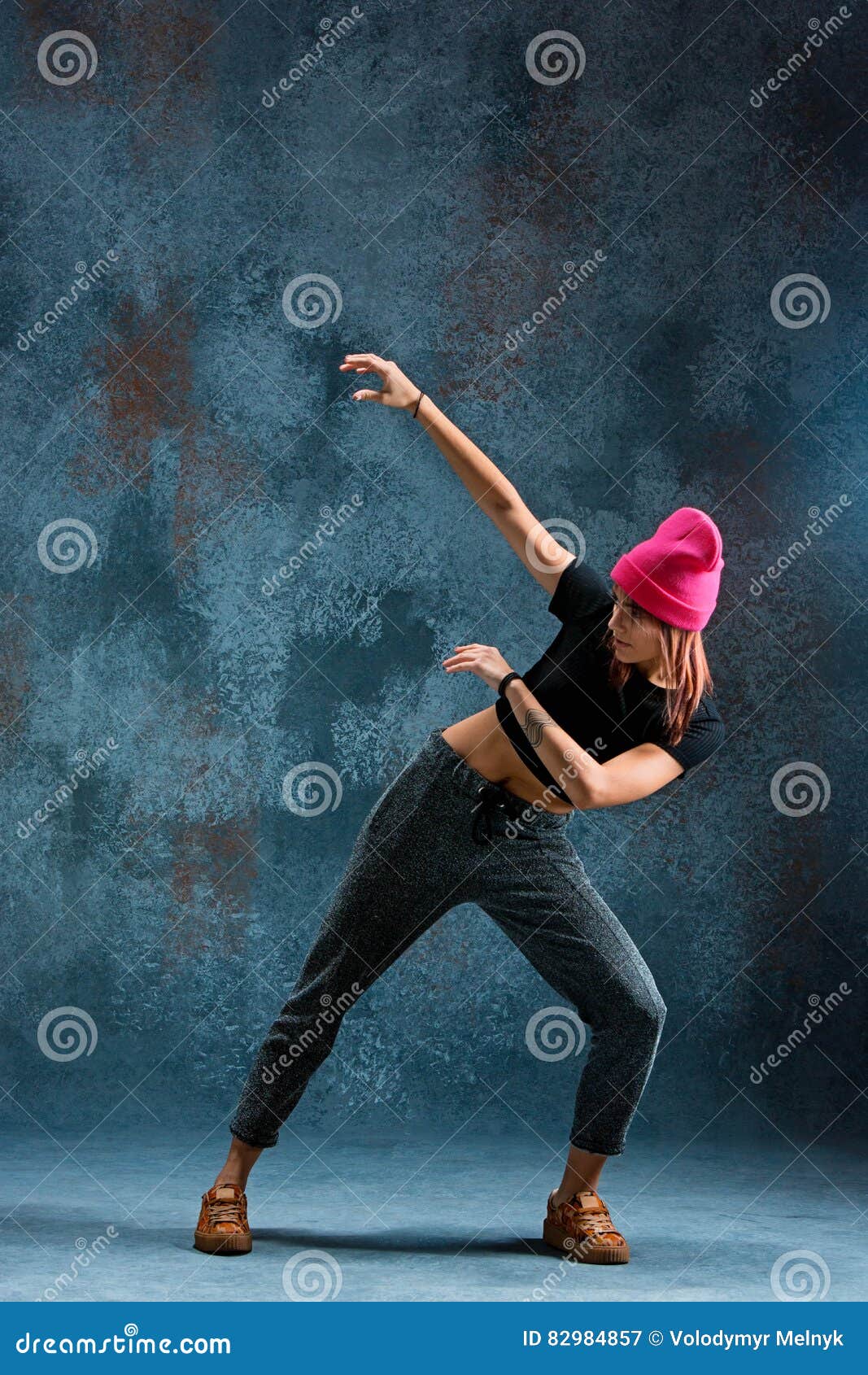 Young Girl Break Dancing on Wall Background. Stock Image - Image of ...