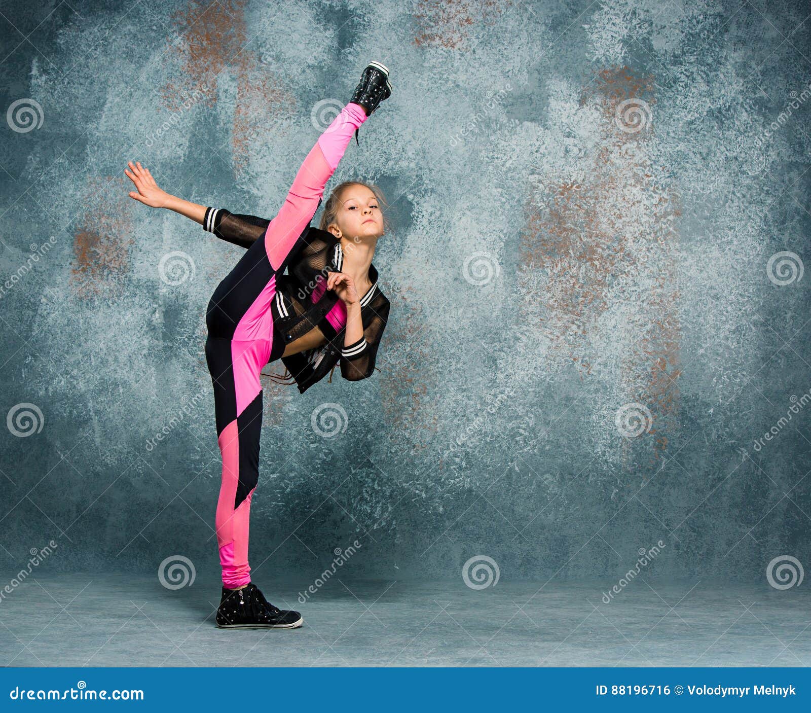 Young Girl Break Dancing On Wall Background. Stock Photo - Image of ...