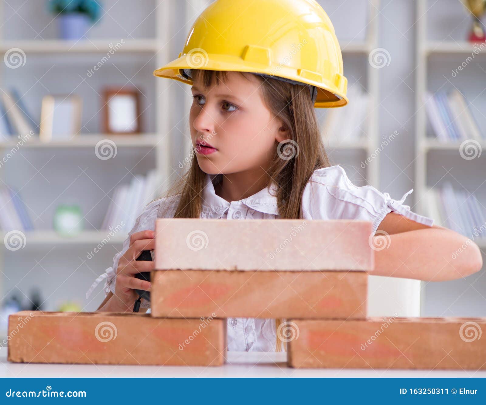 Young Girl Building with Construction Bricks Stock Image - Image of ...
