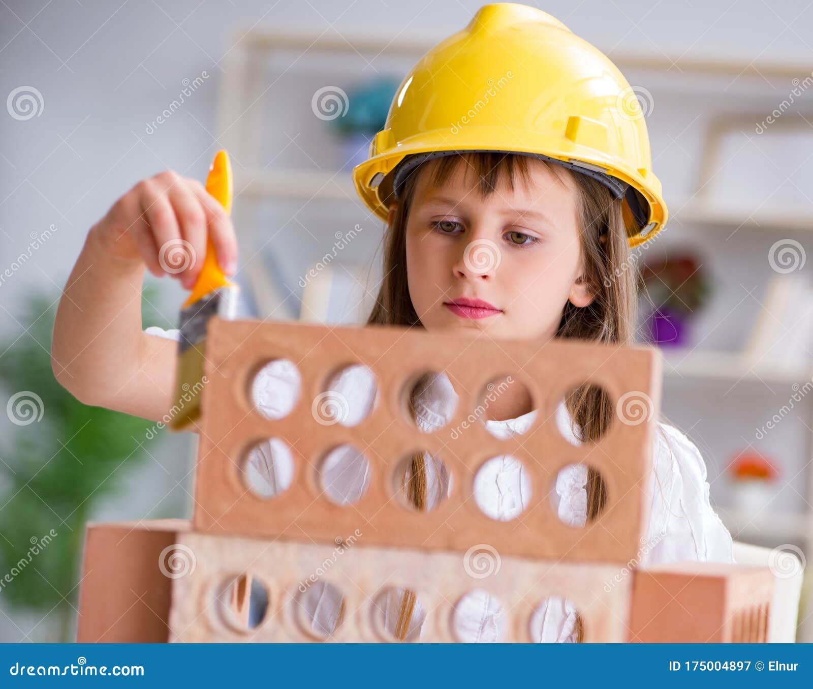 Young Girl Building with Construction Bricks Stock Image - Image of ...