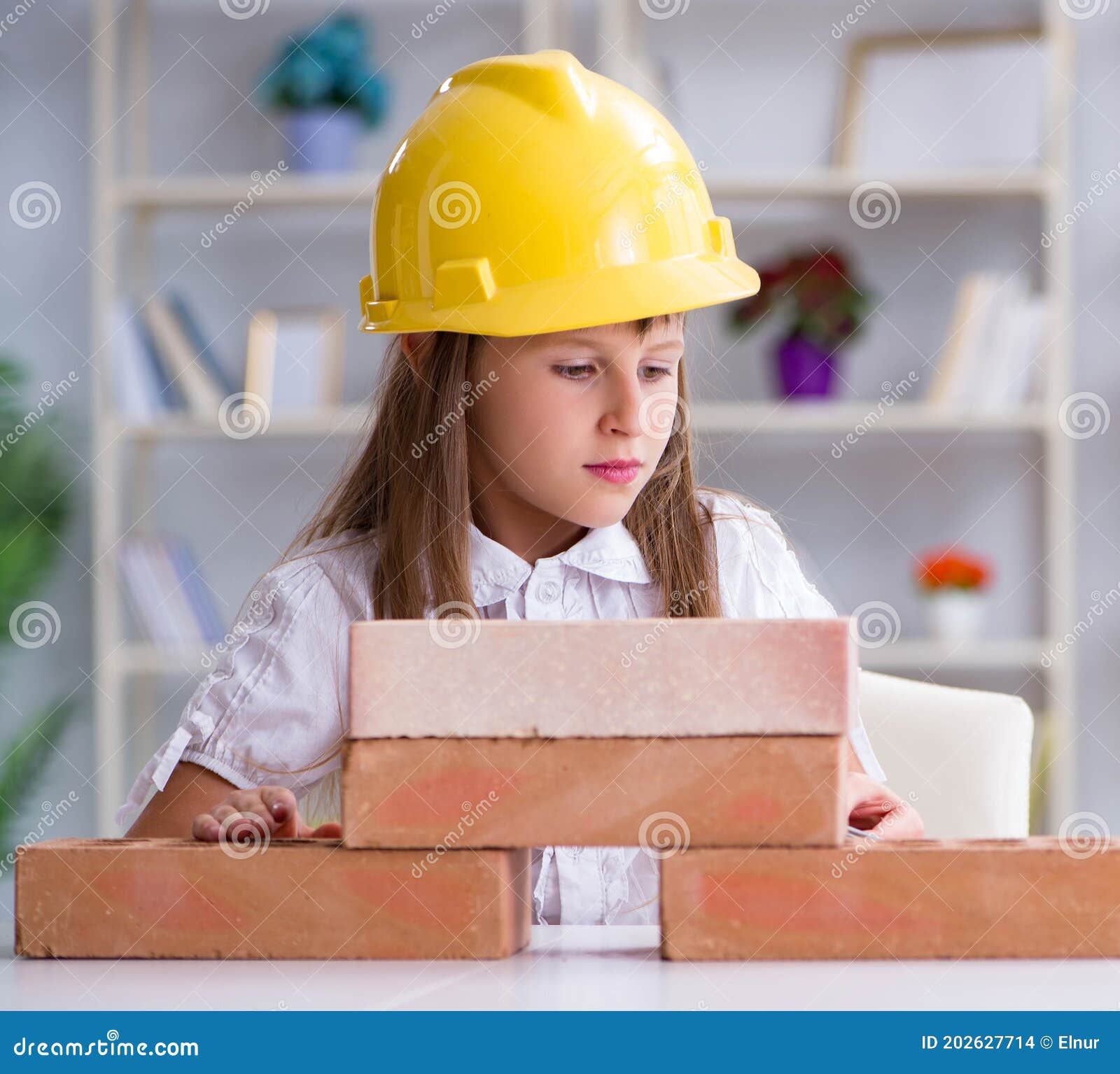 Young Girl Building with Construction Bricks Stock Photo - Image of ...