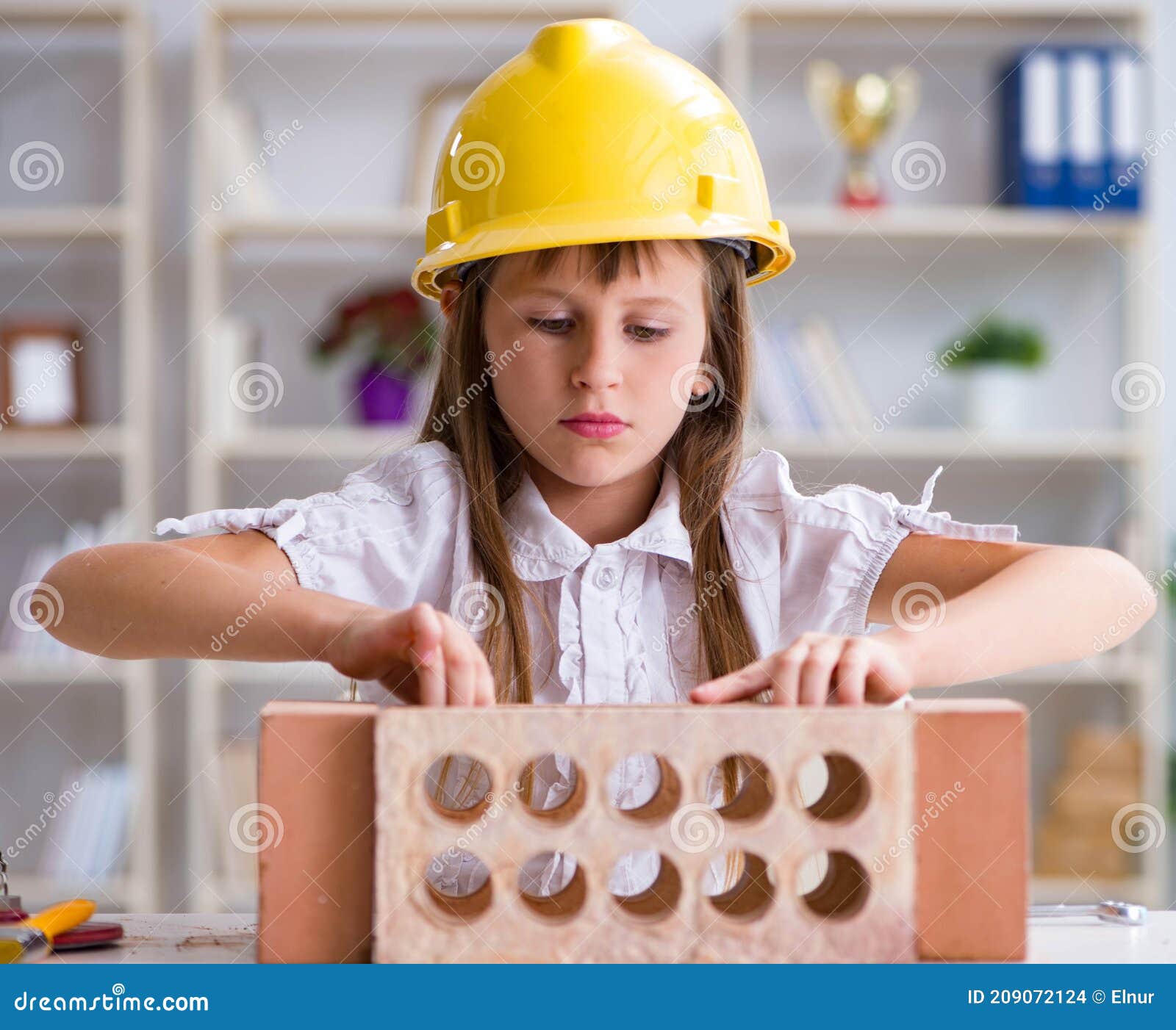 Young Girl Building with Construction Bricks Stock Photo - Image of ...