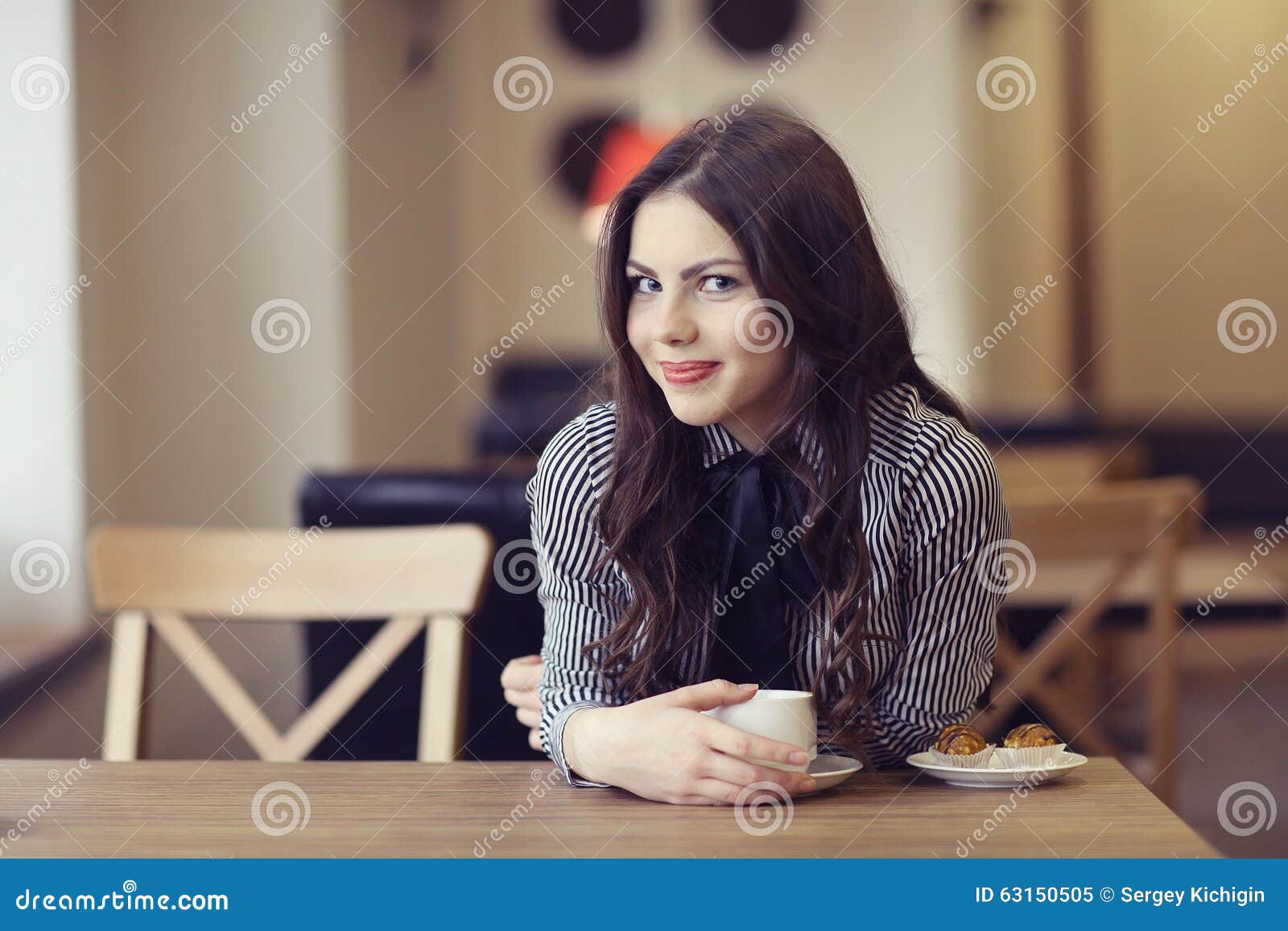Young girl in the cafe stock image. Image of break, beauty - 63150505