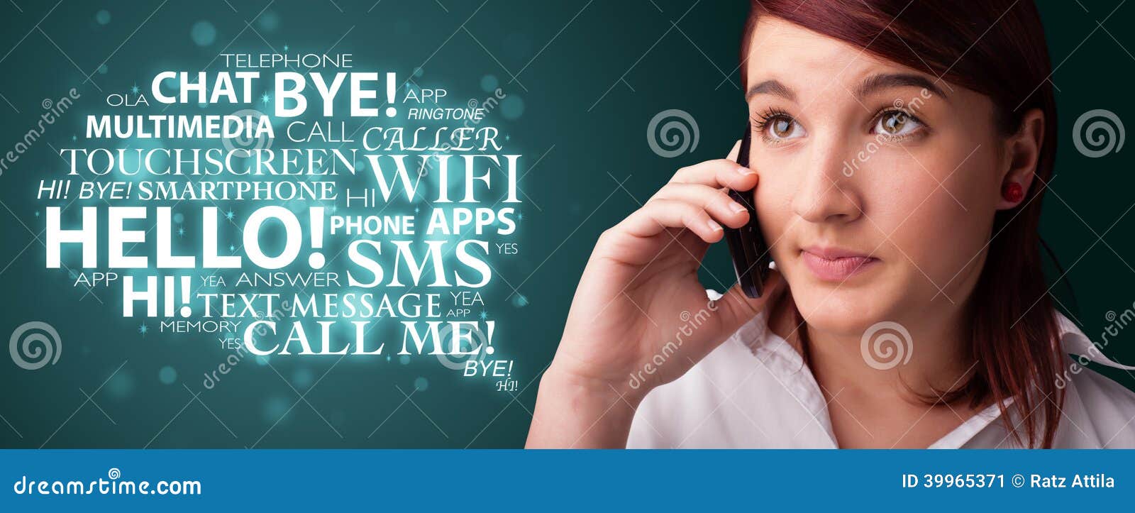 Young Girl Calling by Phone with Word Cloud Stock Illustration ...