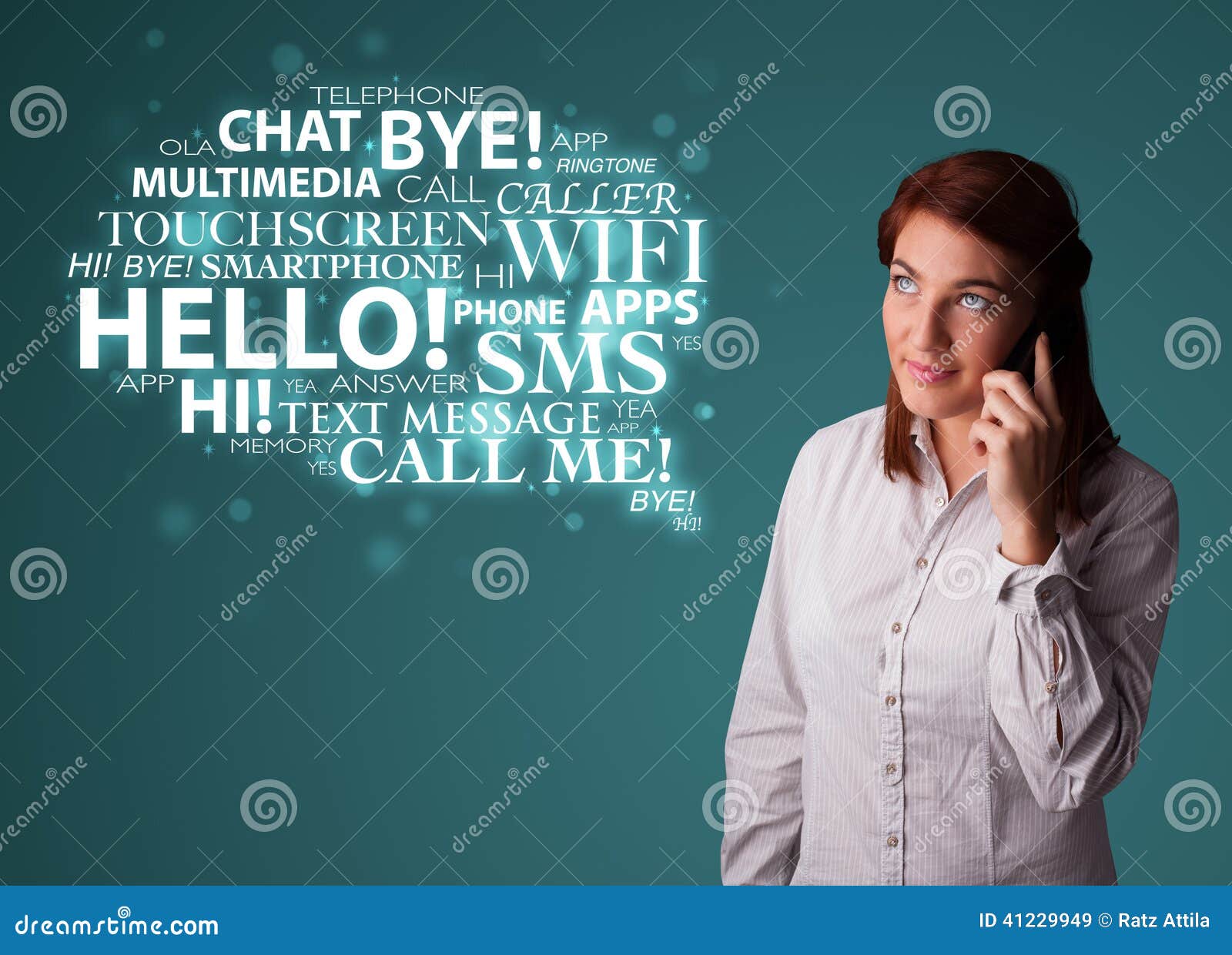 Young Girl Calling by Phone with Word Cloud Stock Illustration ...