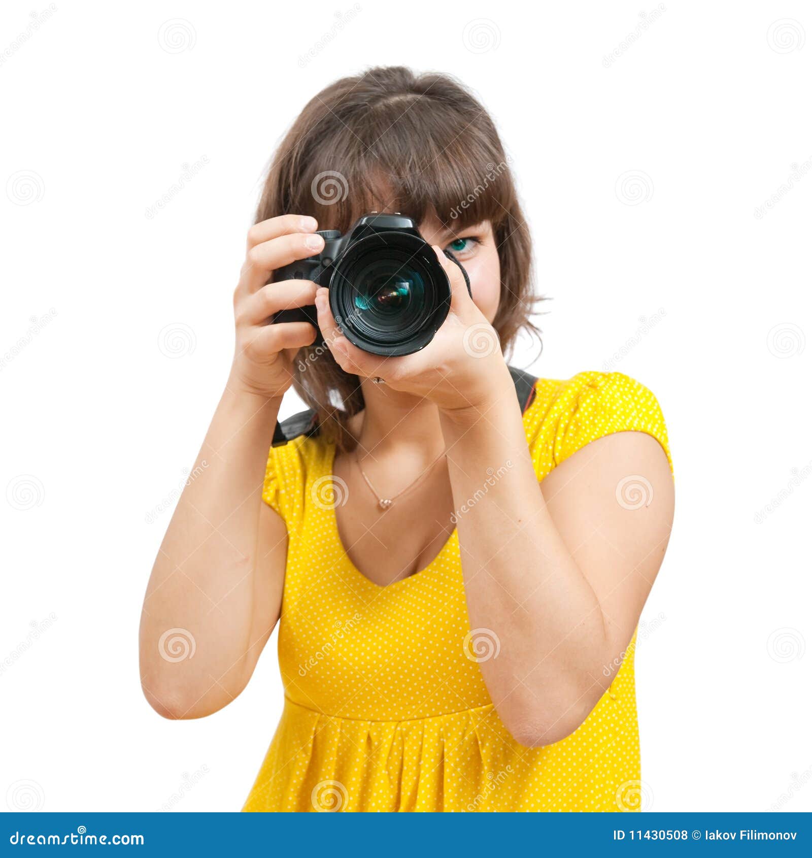 Young Girl with Camera Isolated Over White Stock Photo - Image of girl ...