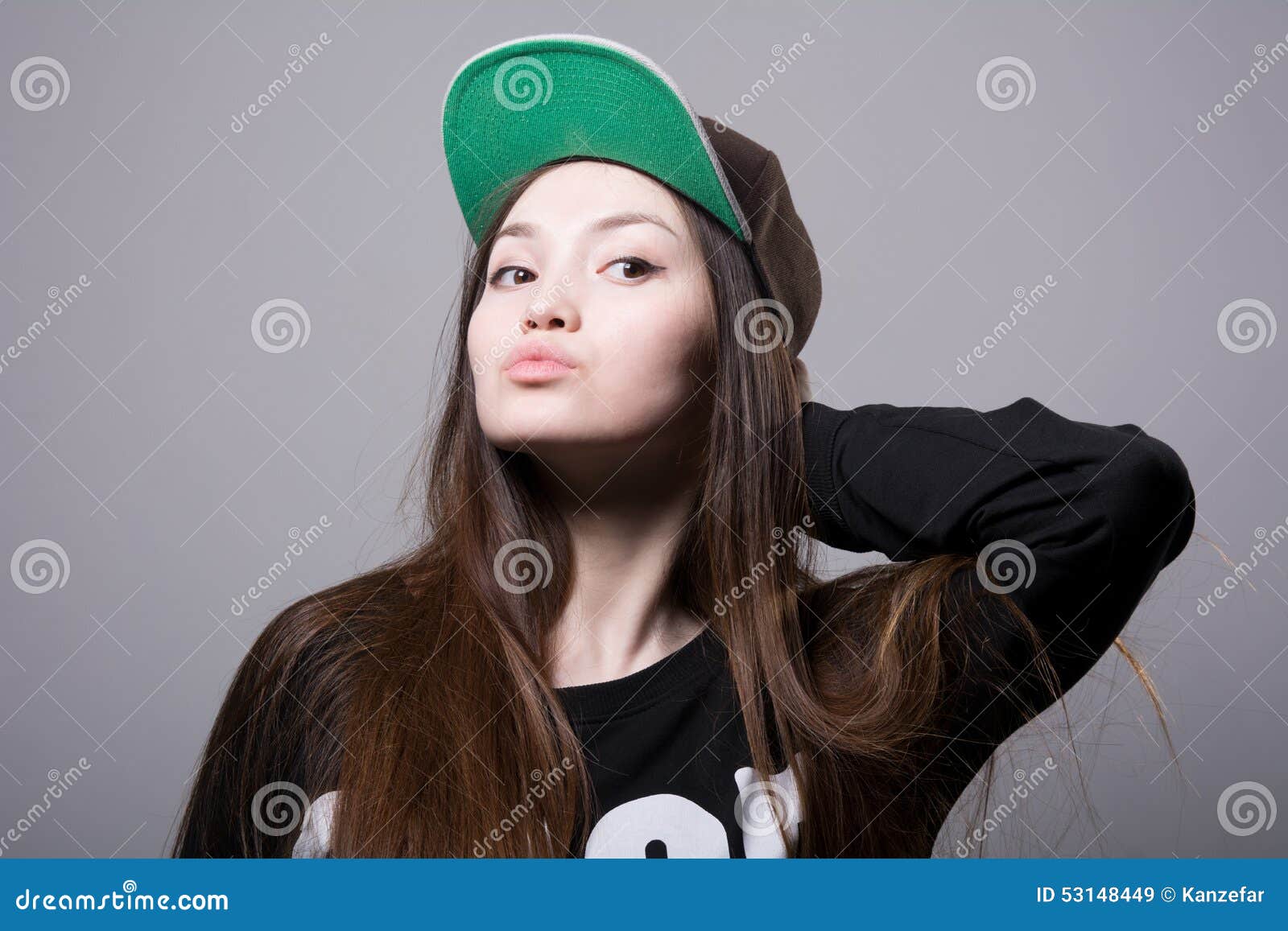 Young girl in a cap. stock image. Image of naughty, people - 53148449