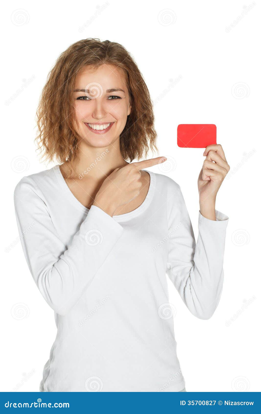 Young girl with card stock image. Image of showing, sign - 35700827