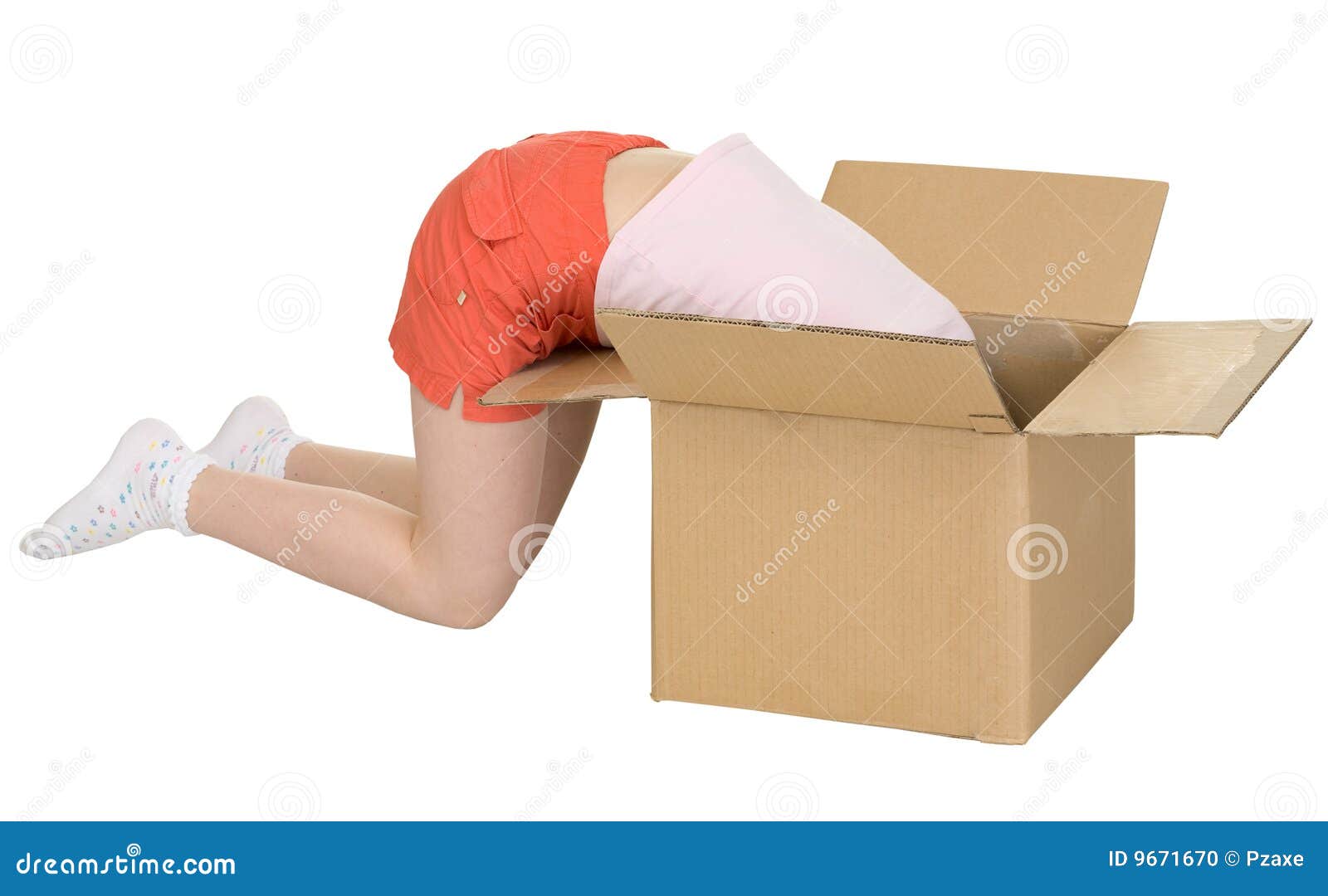 Young Girl in Cardboard Box Stock Photo - Image of comical, packing ...