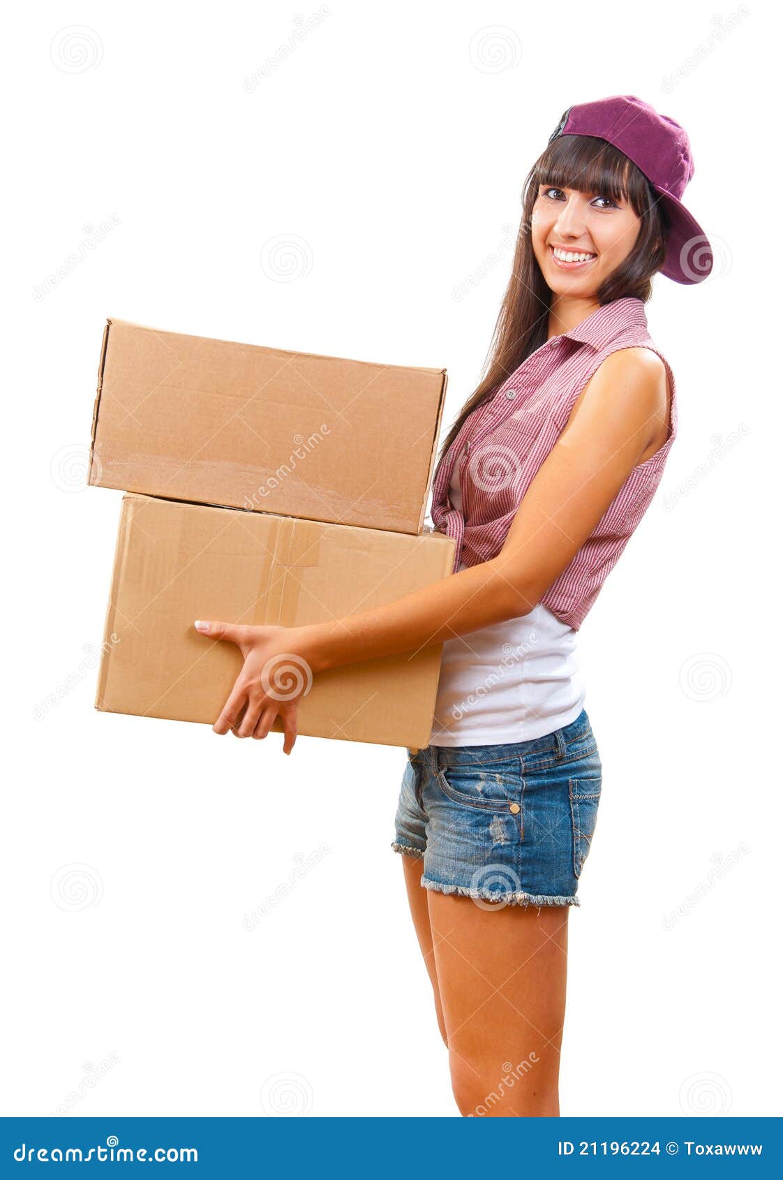 Young Girl with Cardboard Boxes Stock Photo - Image of beautiful ...