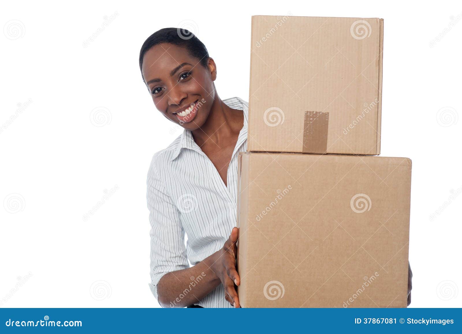 Young Girl with Cardboard Boxes in Hand Stock Image - Image of boxes ...