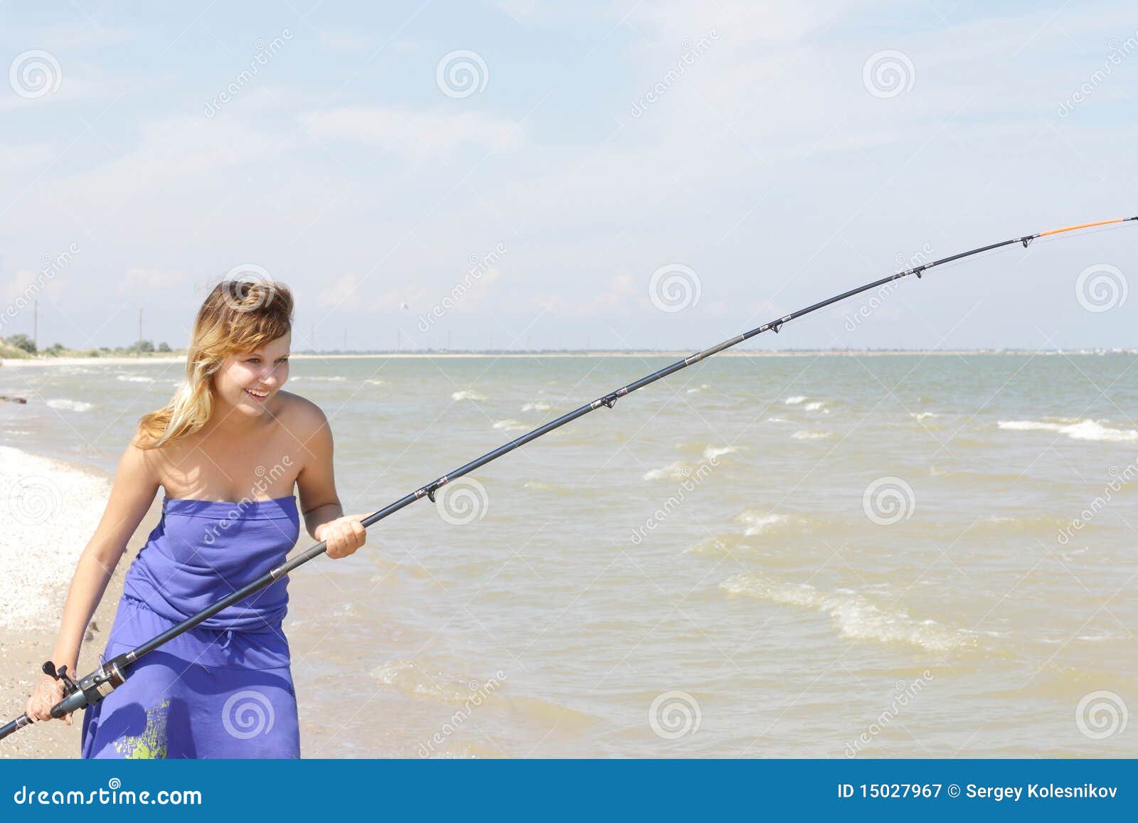 A Young Girl Catches a Fish Stock Image - Image of beautiful, portrait ...