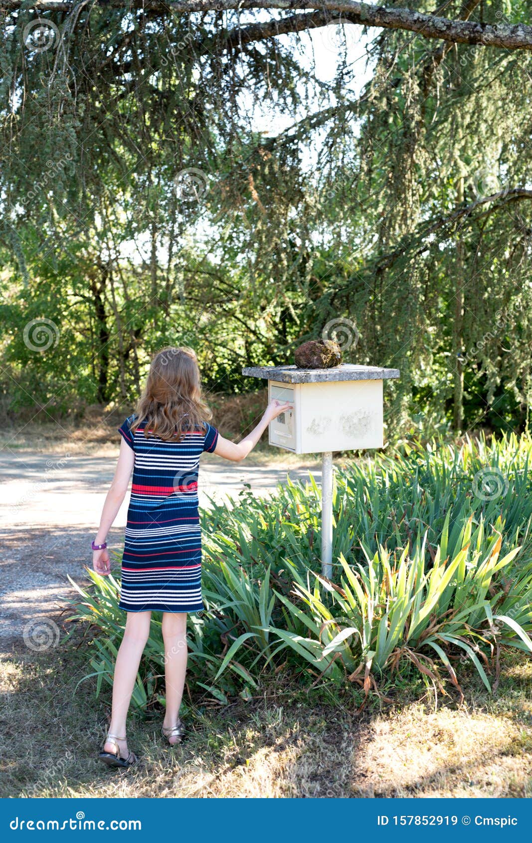 Young Girl Checking the Post Box Stock Image - Image of outdoor ...