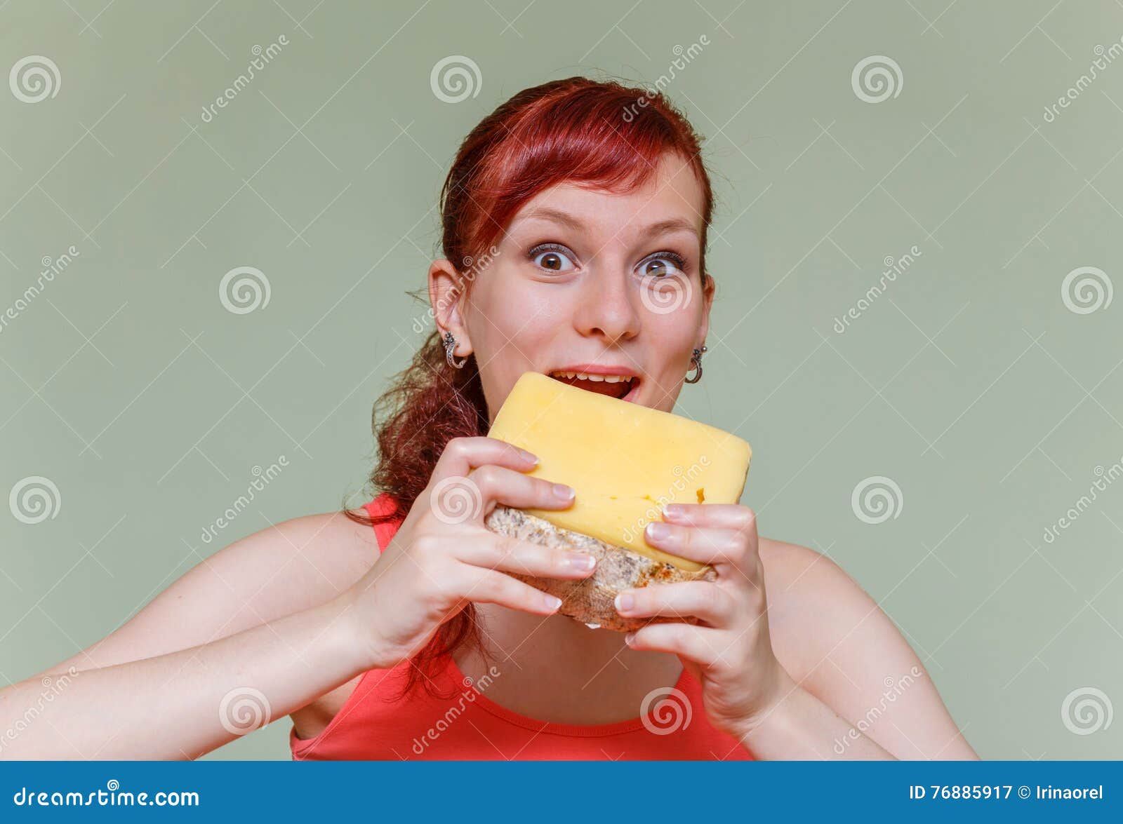 Young girl with cheese stock image. Image of eyes, humor - 76885917