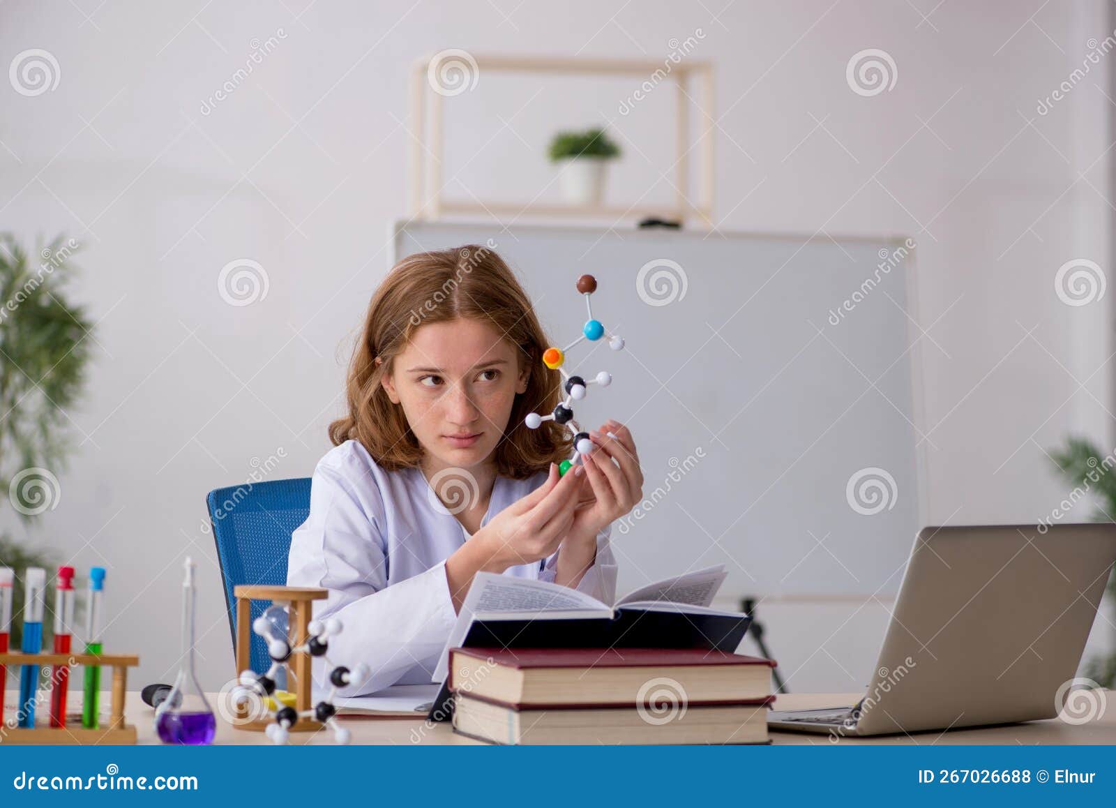 Young Female Chemist Student Studying Molecular Model Stock Photo ...