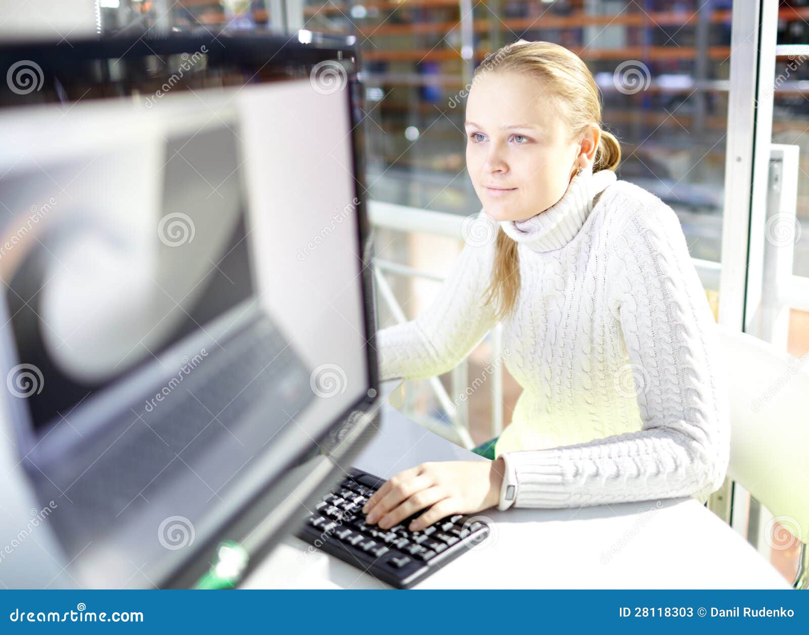 Young Girl is Choosing the Notebook. Stock Image - Image of metal ...