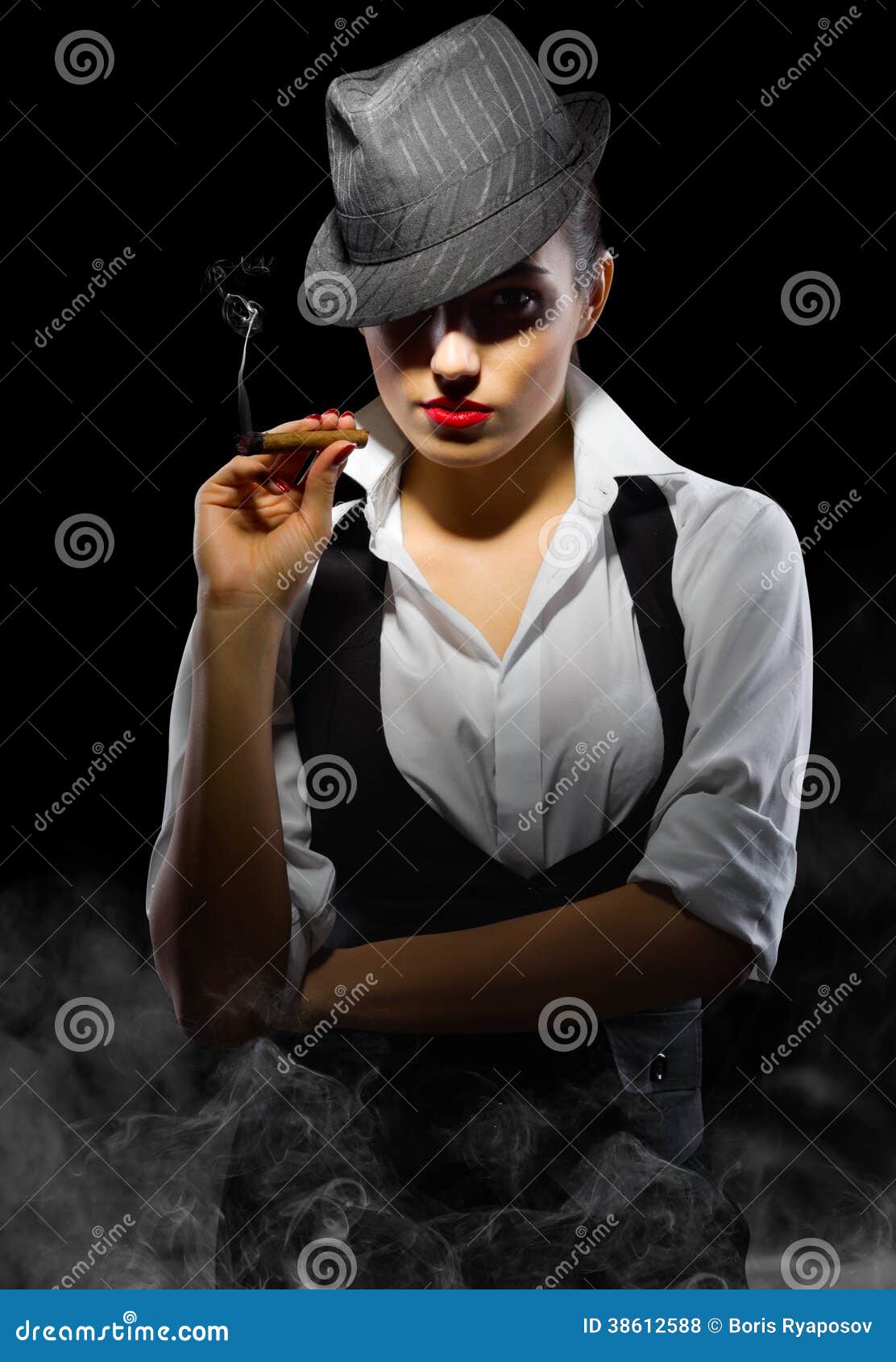 Young girl with cigar stock photo. Image of looking, retro - 38612588