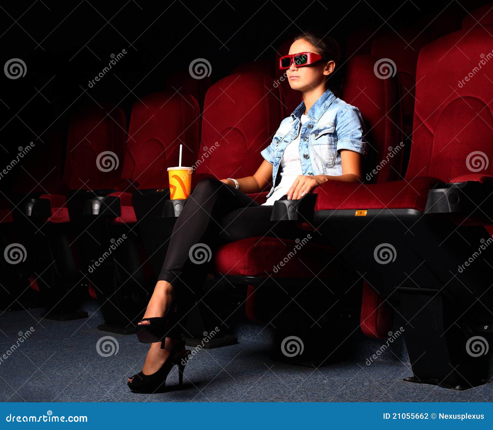 Young girl in cinema stock photo. Image of movie, glasses - 21055662