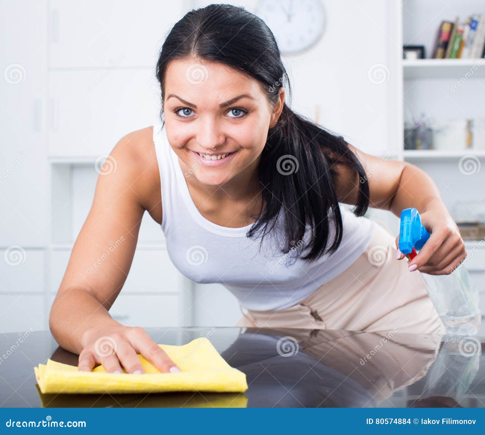 Young Girl Cleaning in House Stock Photo - Image of indoors, apron ...