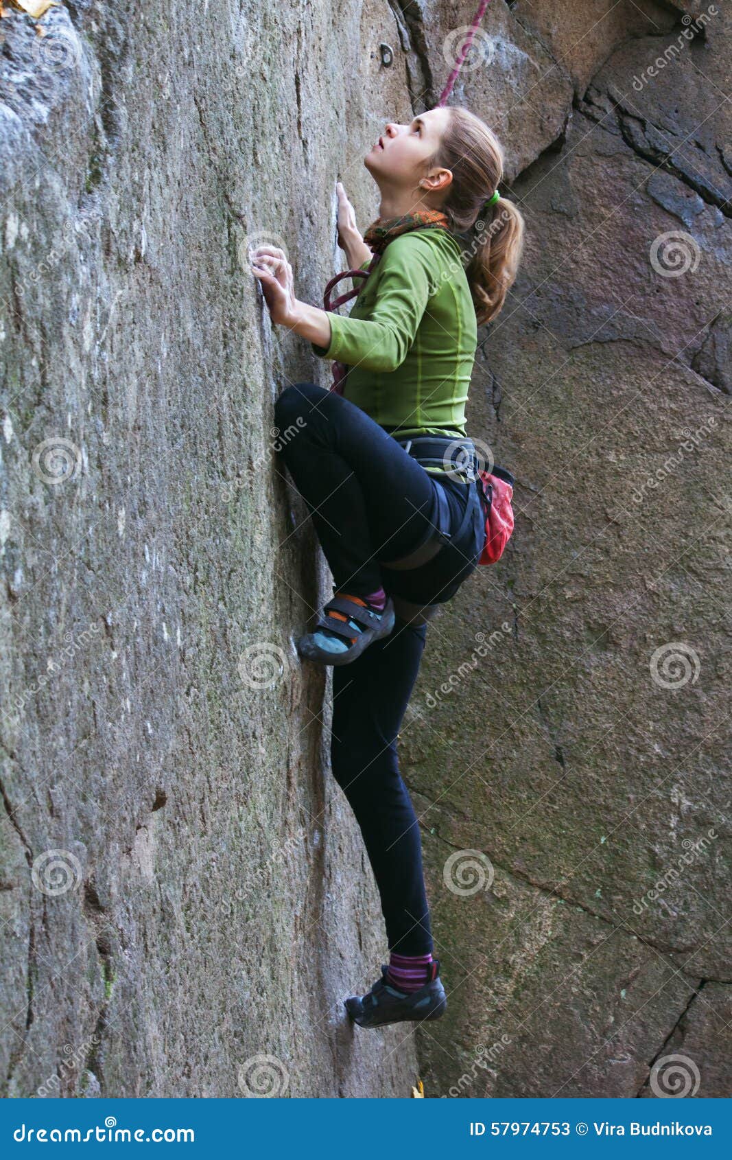 Young Girl Climbs on a Rock. Stock Image - Image of finger, danger ...