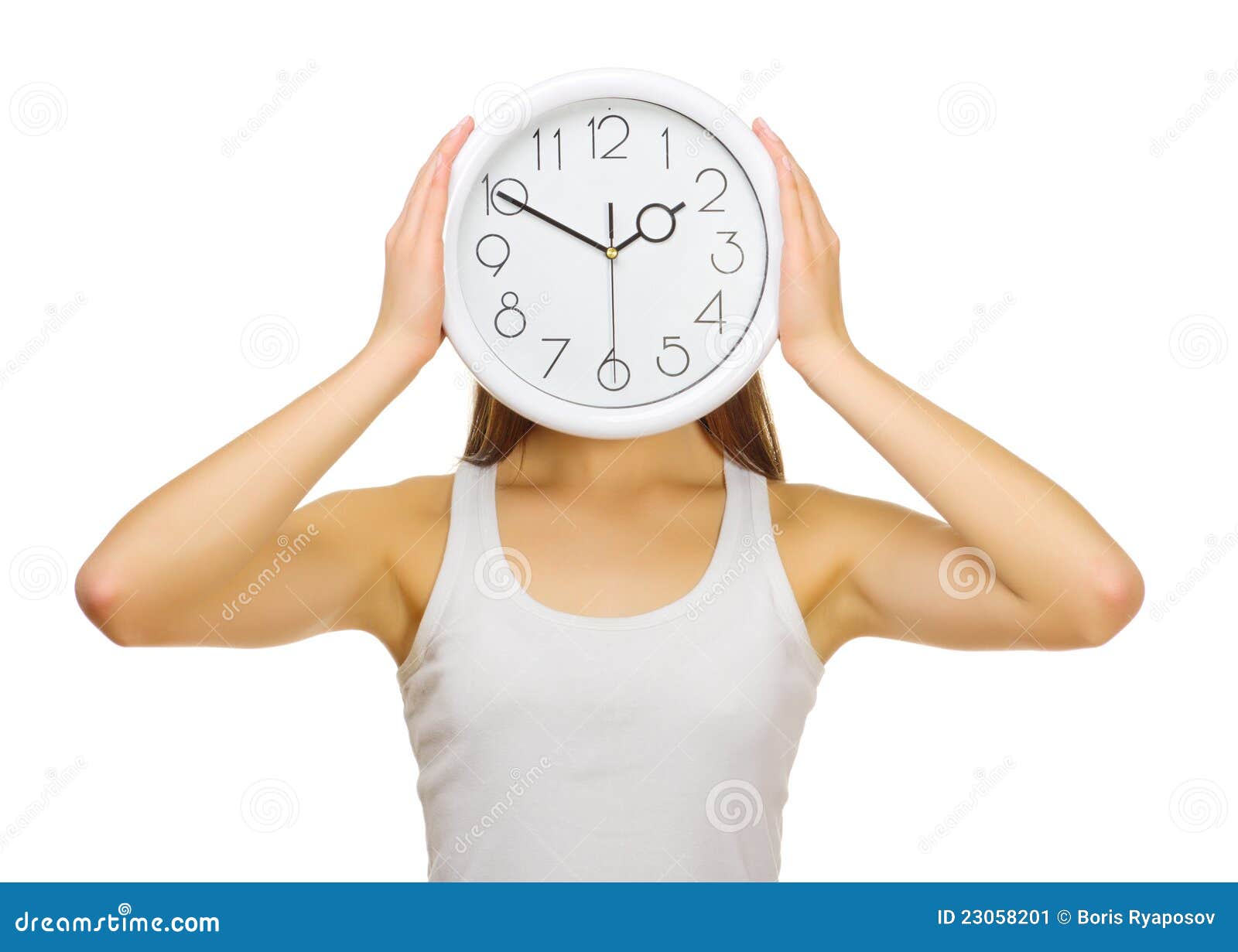 Young girl with clock stock image. Image of studio, woman - 23058201