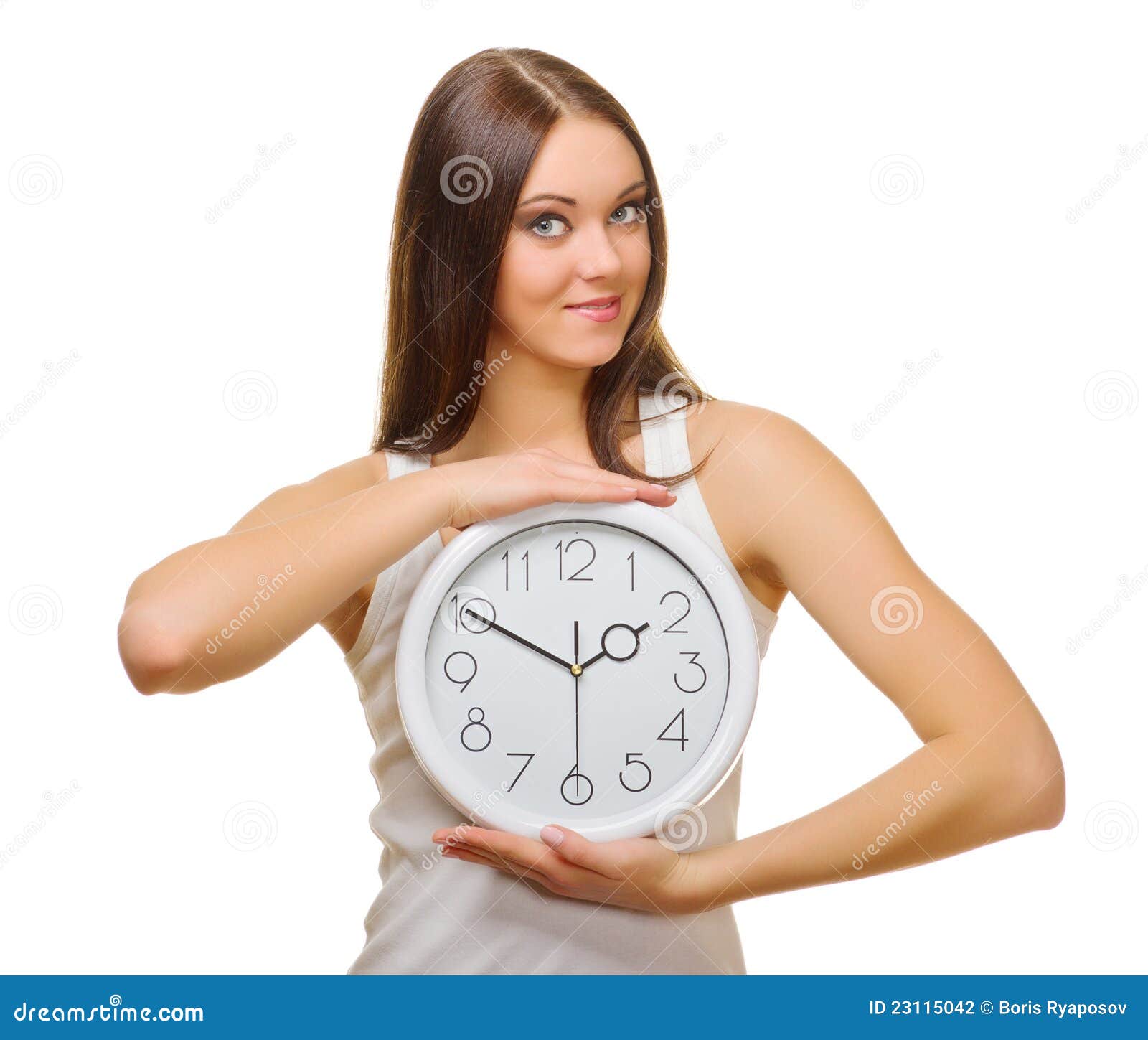 Young girl with clock stock photo. Image of late, schedule - 23115042