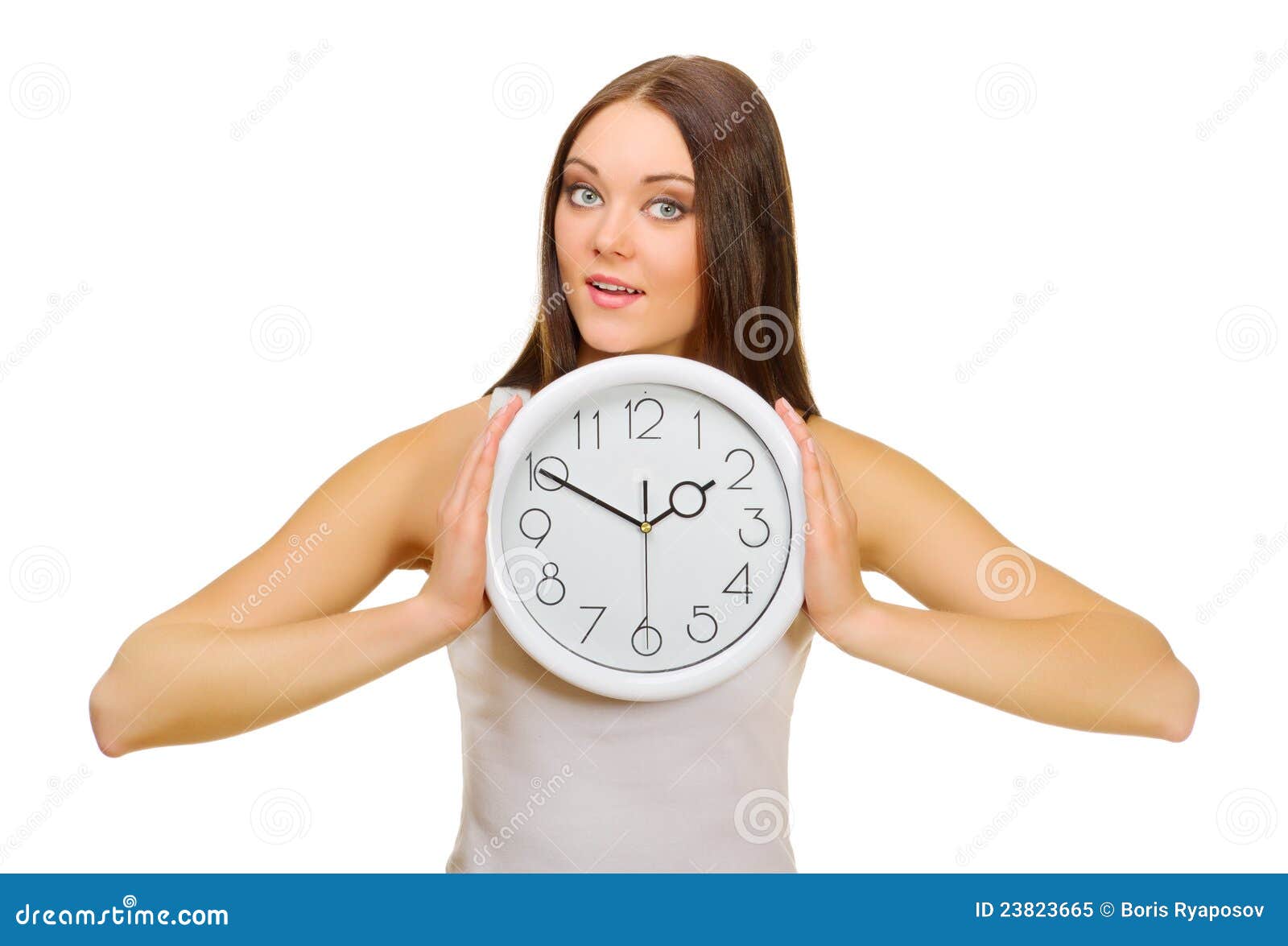 Young girl with clock stock image. Image of hour, ladies - 23823665