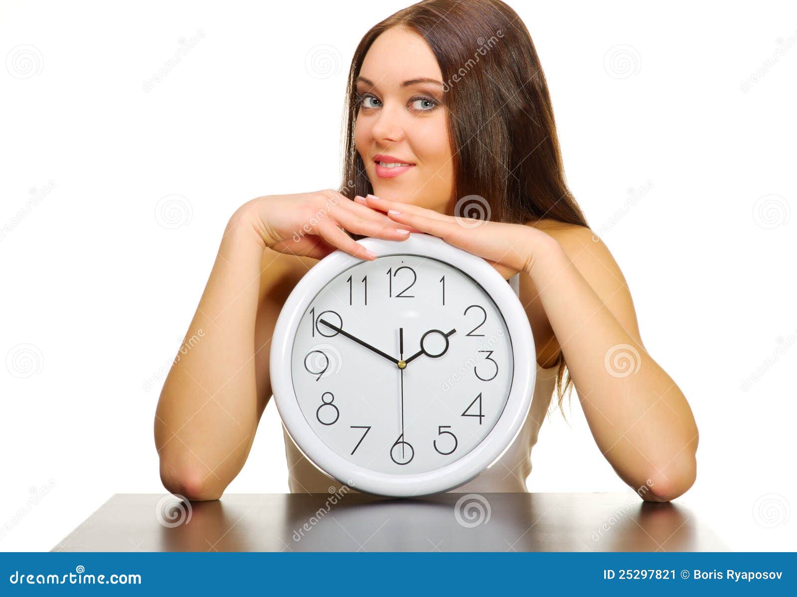 Young girl with clock stock image. Image of late, hour - 25297821