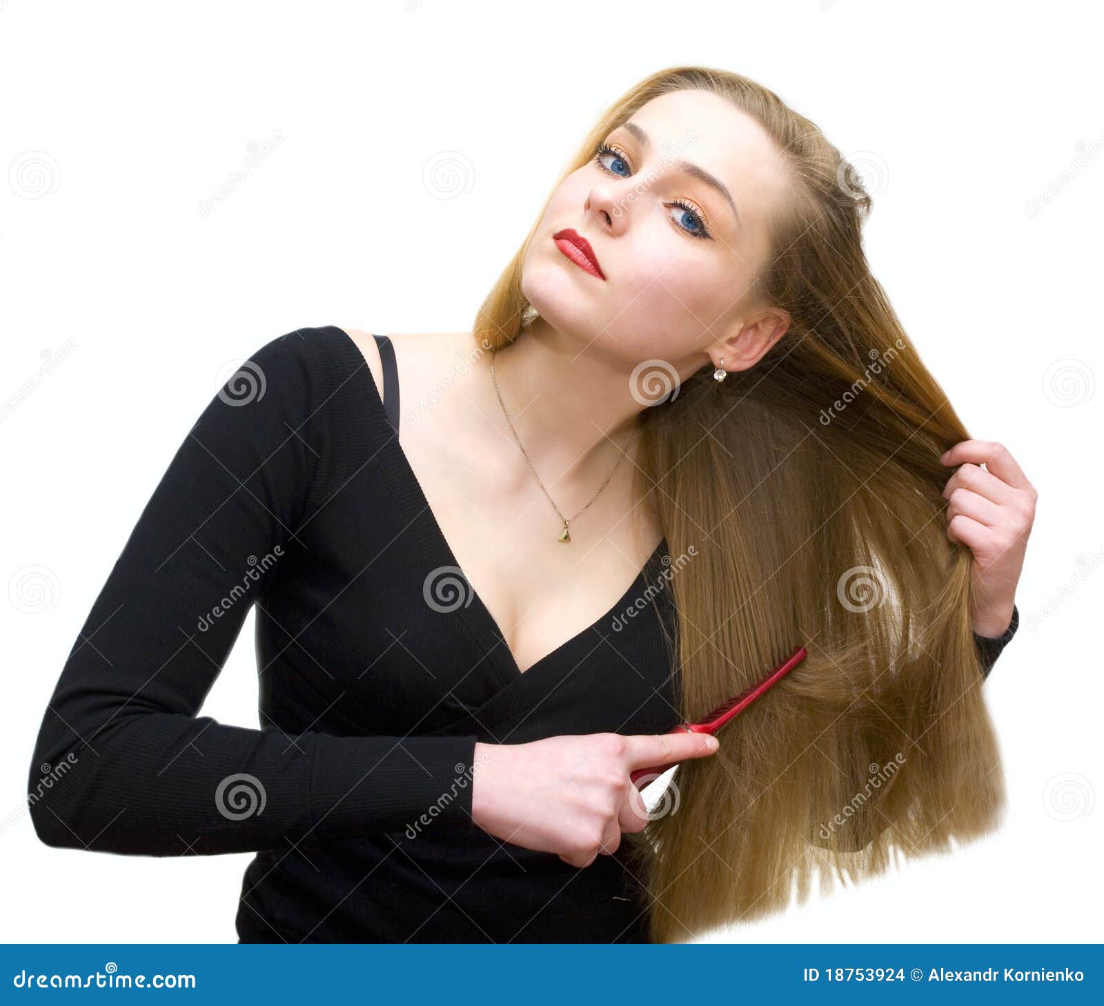Young girl combs hair stock photo. Image of cosmetics - 18753924