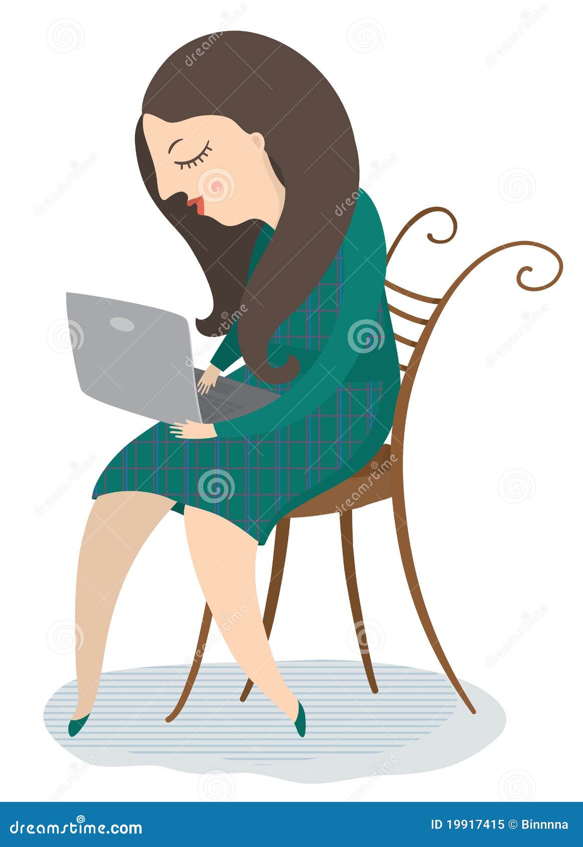 Young girl with a computer stock vector. Illustration of female - 19917415